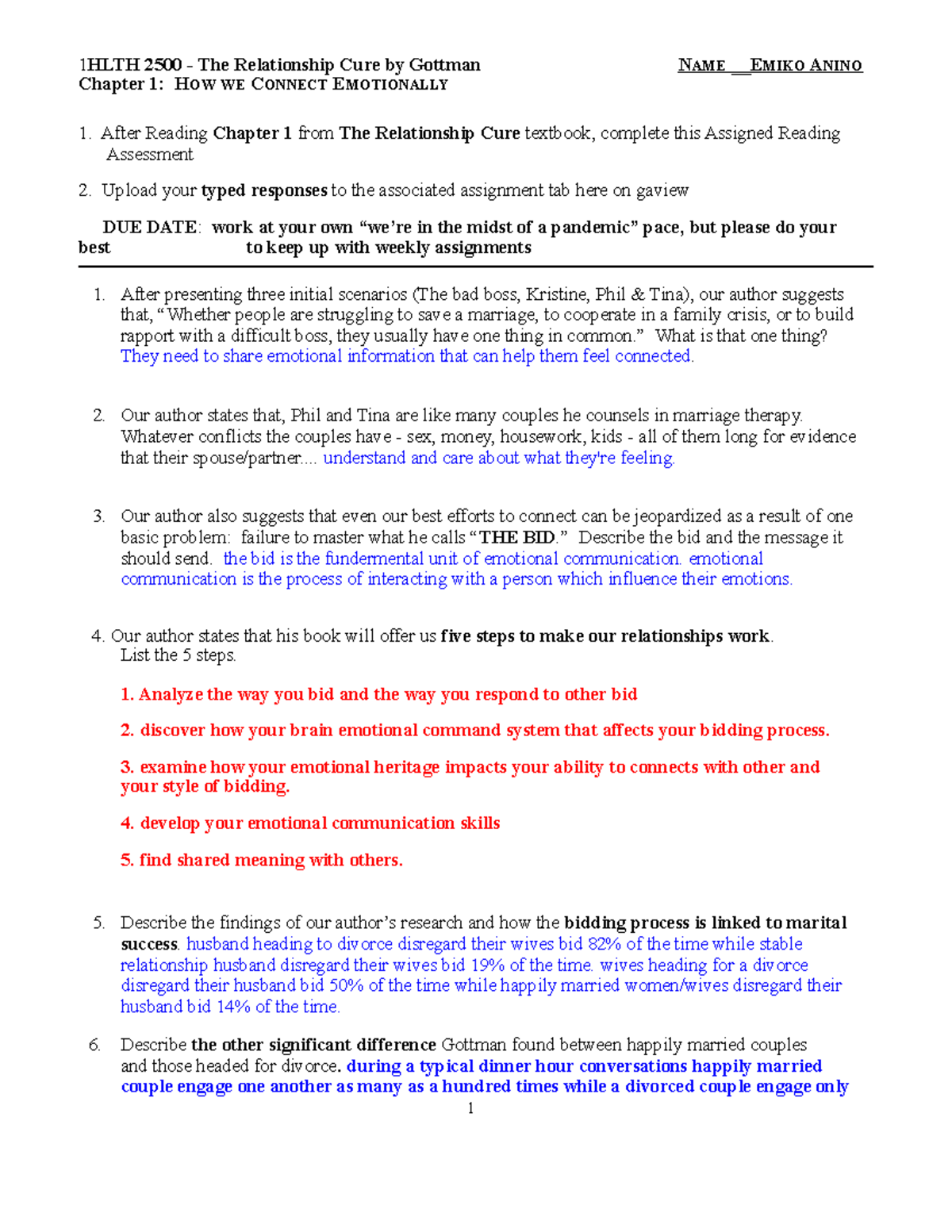 chapter 1relationship cure - 1 HLTH 2500 - The Relationship Cure by ...