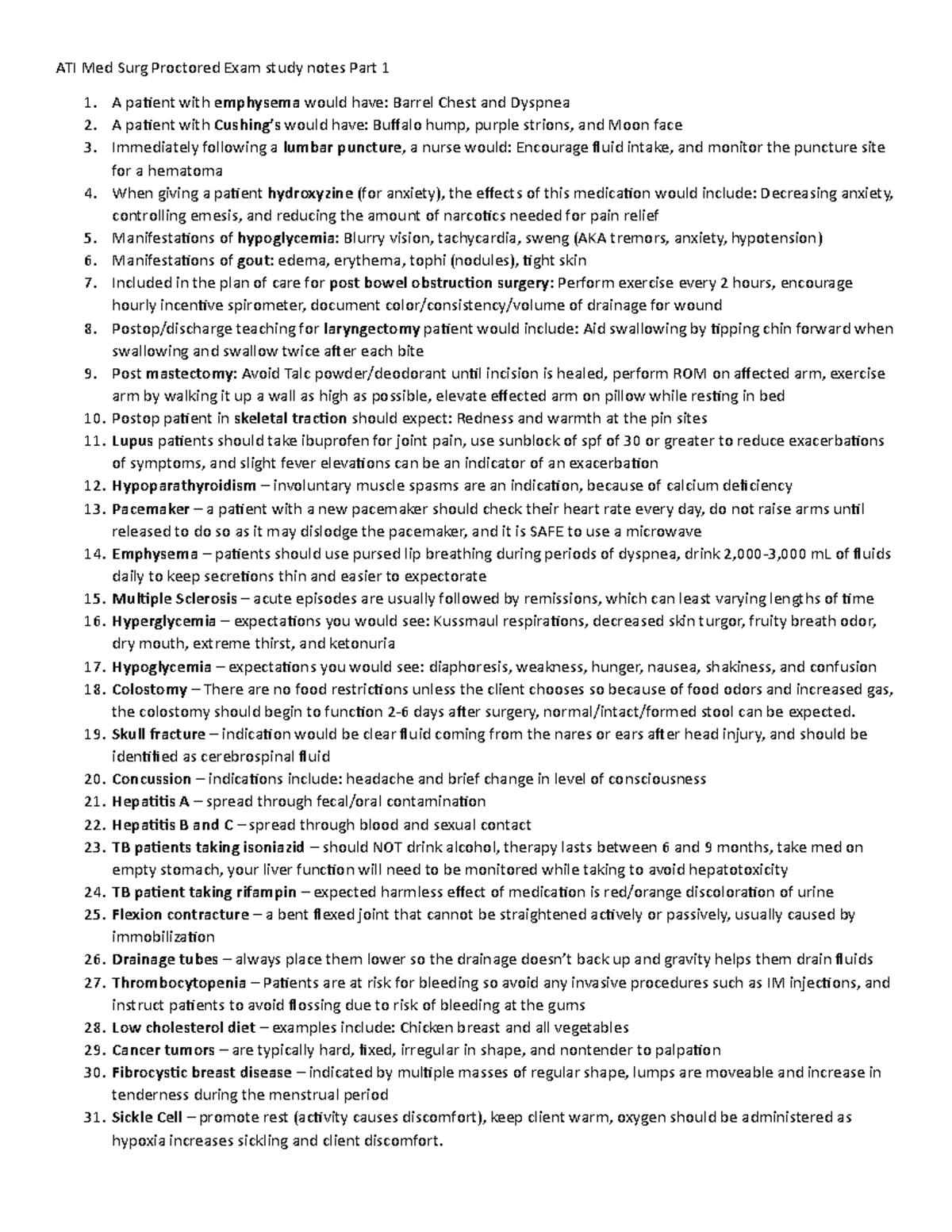 ATI Med Surg Proctored Exam Study Notes: Key Concepts Part 1 - Studocu