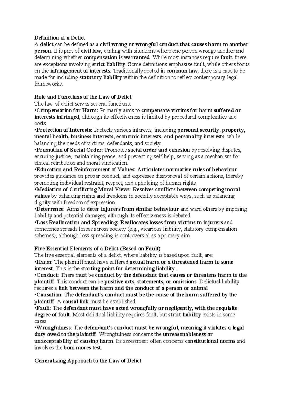 Delict Law Overview: Key Principles and Elements Explained - Studocu