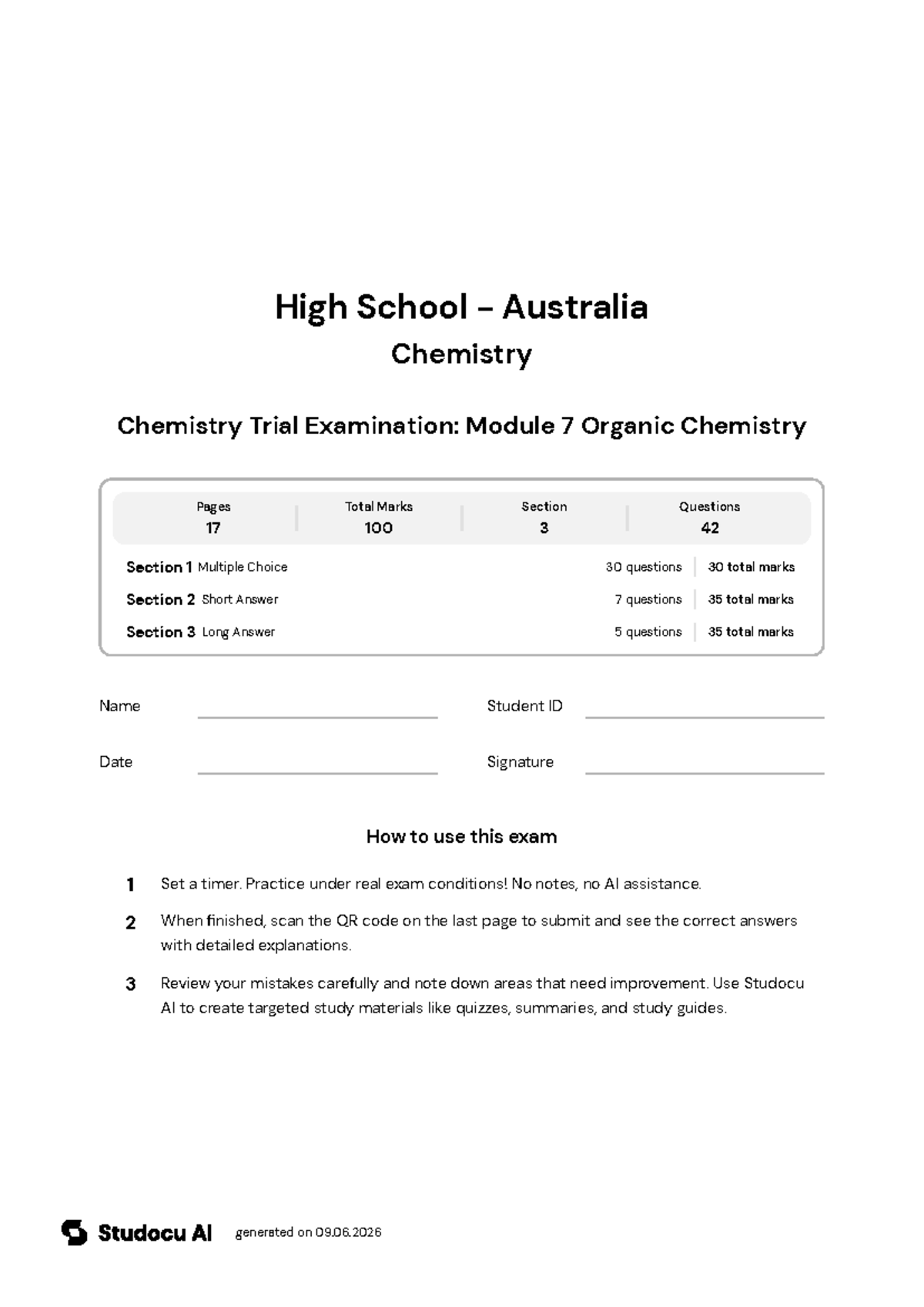 Chemistry Trial Exam: Module 7 Organic Chemistry - Studocu
