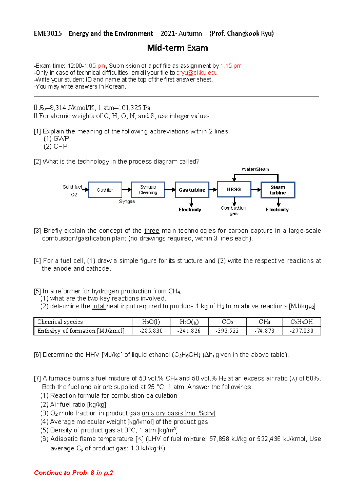 EME3015 Midterm Exam: Energy & Environment Concepts and Calculations ...