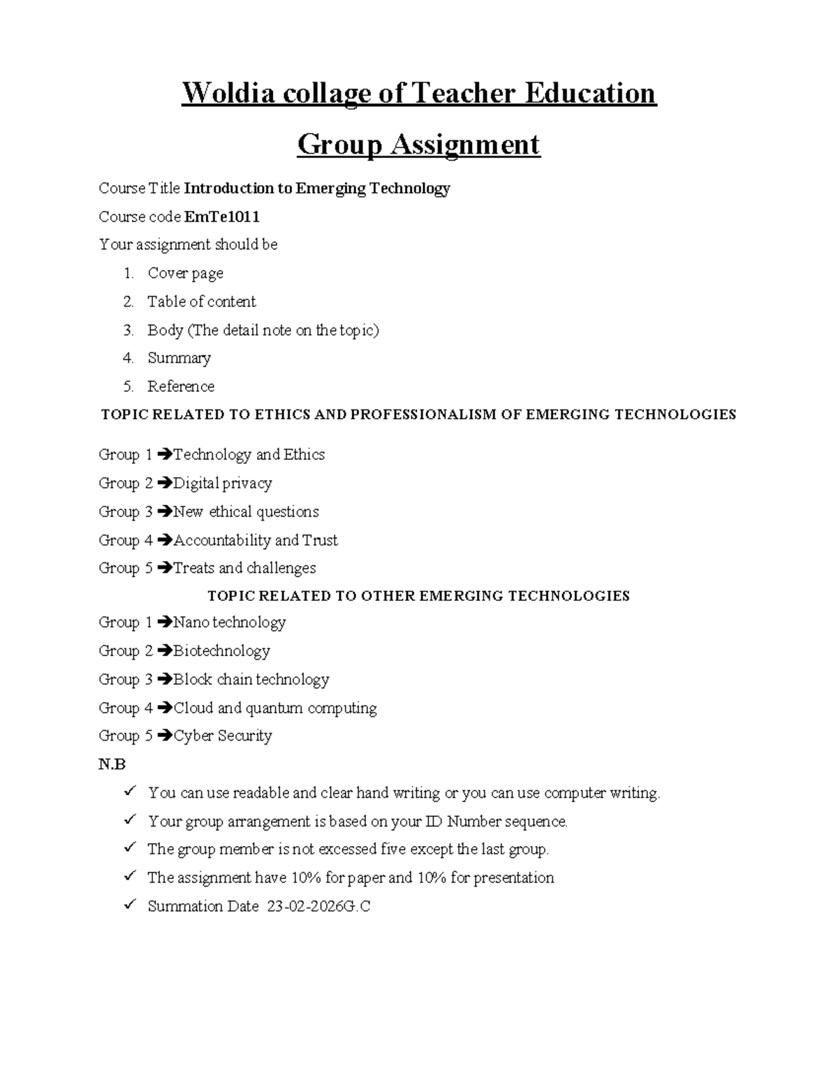 EmTe1011 Group Assignment: Ethics & Professionalism in Emerging Tech ...