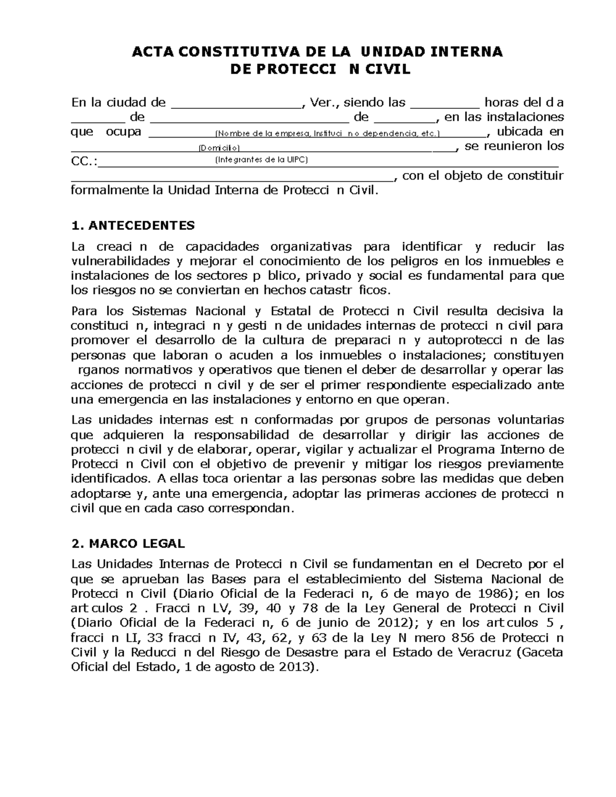 ACTA CONSTITUTIVA DE LA UNIDAD INTERNA DE PROTECCIÓN CIVIL UIPC - Studocu