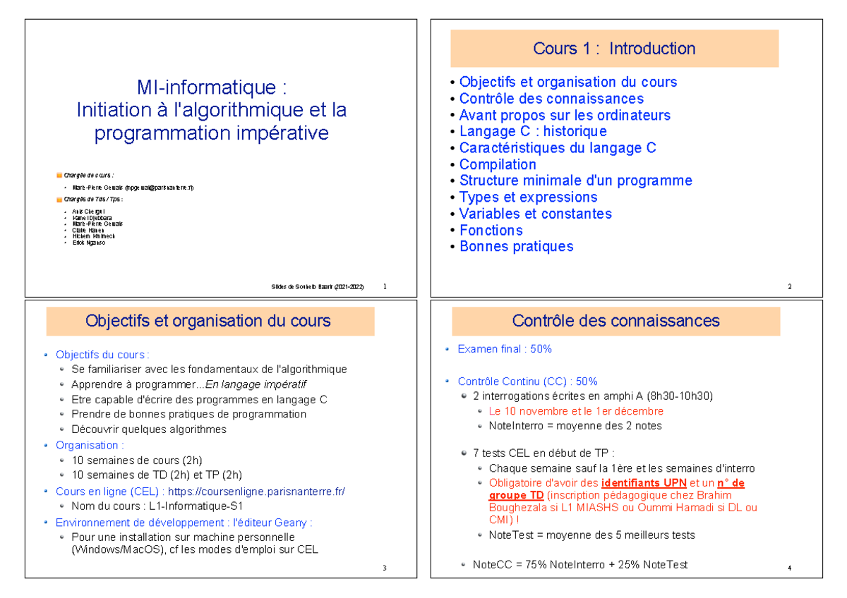 Cours 1 - .......... - 1 MI-informatique : Initiation à l'algorithmique et la programmation ...