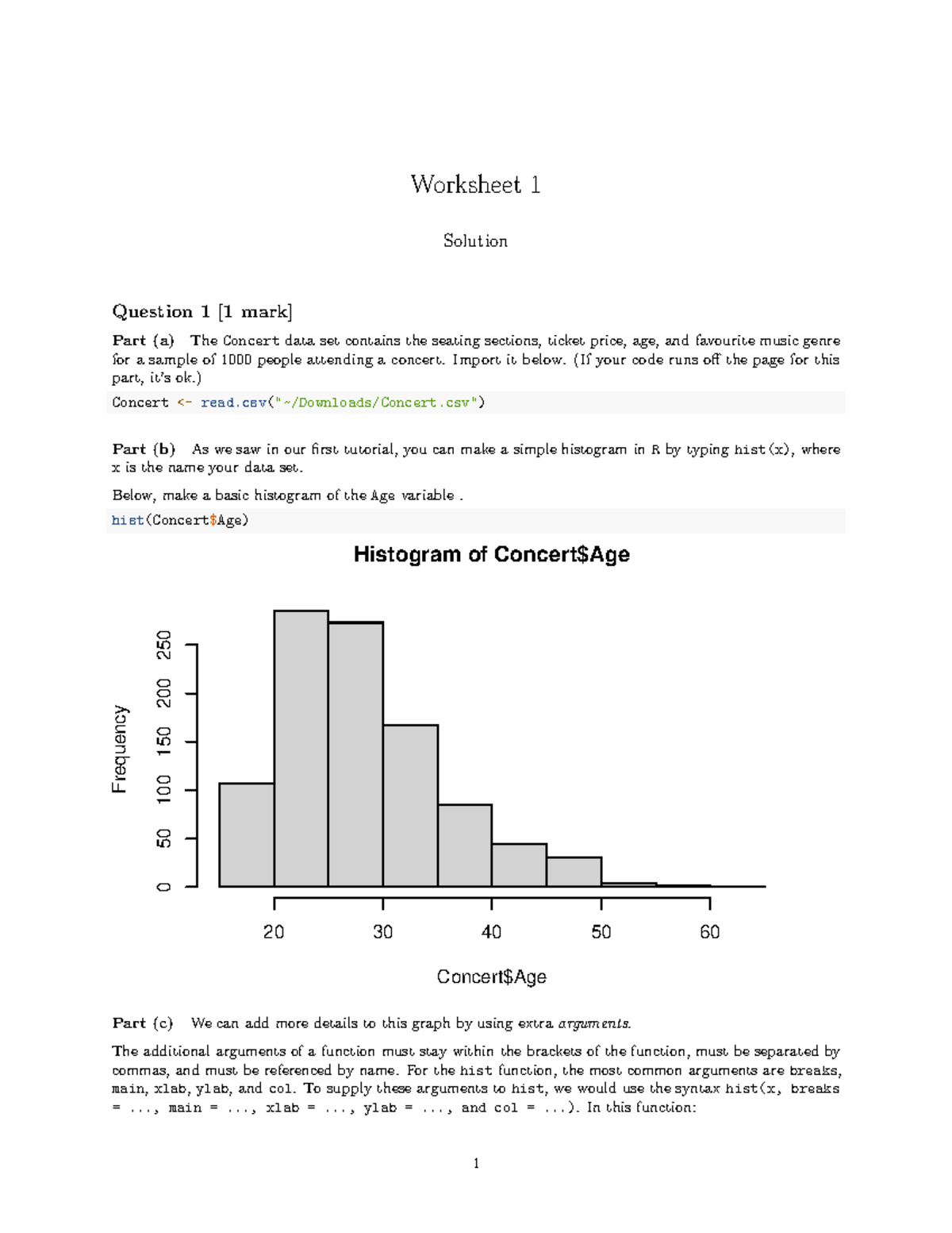 STAT 1000 Tutorial 1 Worksheet Solutions and R Code - Studocu