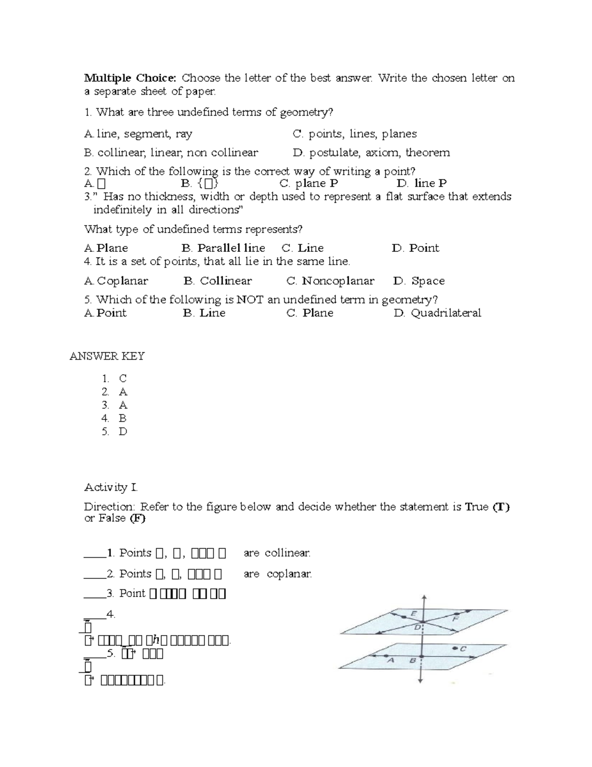ACTS Mathematics - Multiple Choice: Choose the letter of the best ...