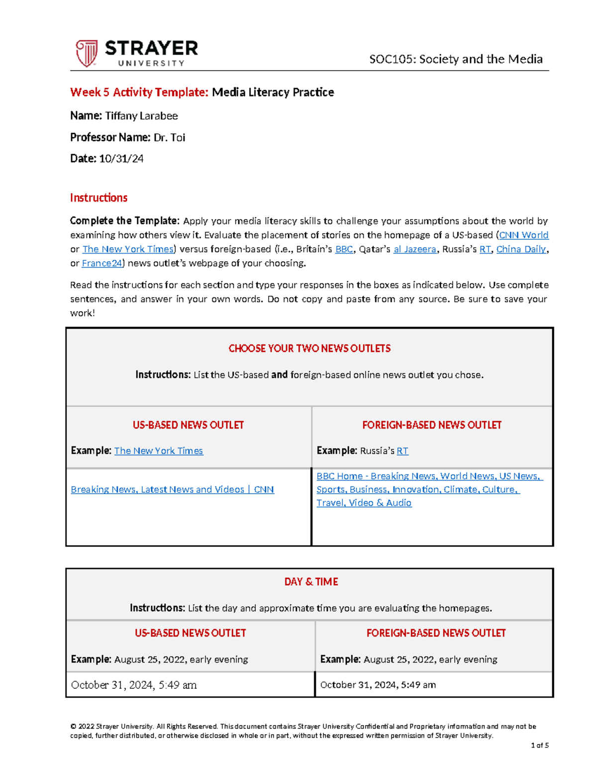 SOC105: Week 5 Media Literacy Activity Template by Tiffany Larabee ...
