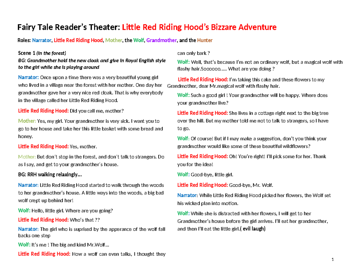 Little Red Riding Hood: A Bizarre Adventure Script (K69) - Studocu