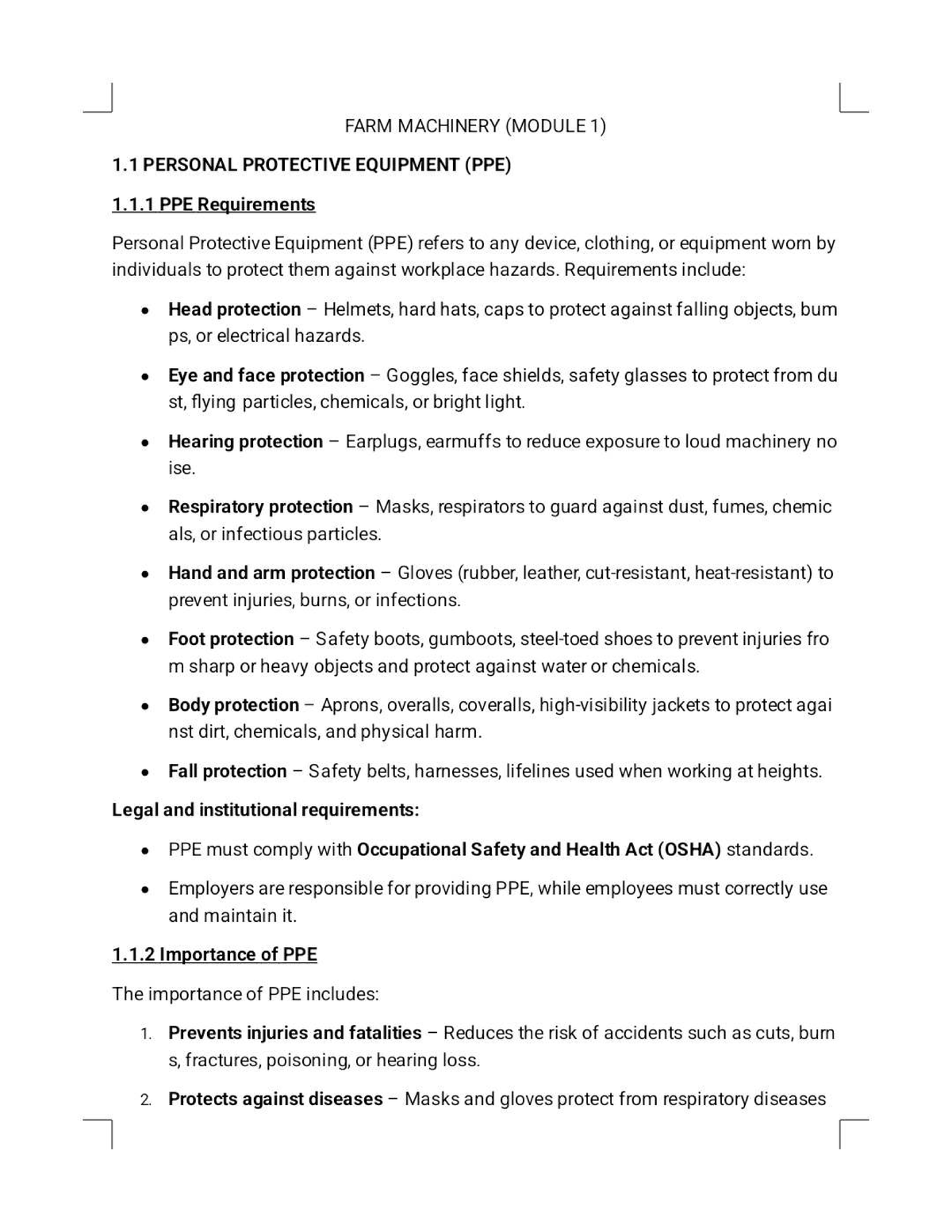 FARM MACHINERY MOD 1: PPE & Hand Tools Overview - Studocu