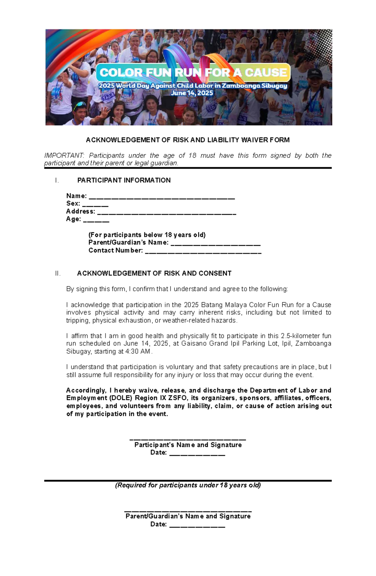2025 Batang Malaya Color Fun Run Risk & Liability Waiver Form - Studocu