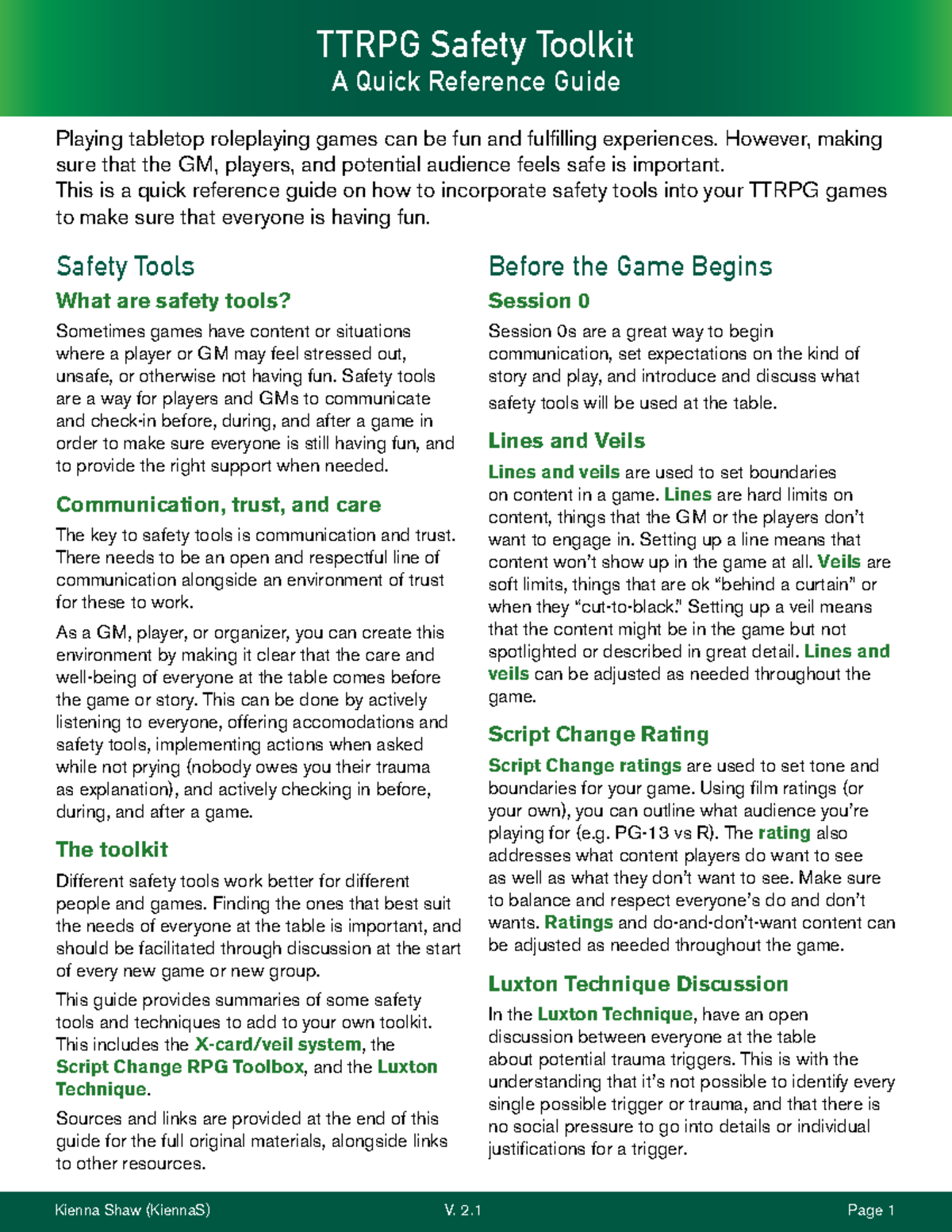 TTRPG Safety Toolkit: A Quick Reference Guide for Players and GMs - Studocu