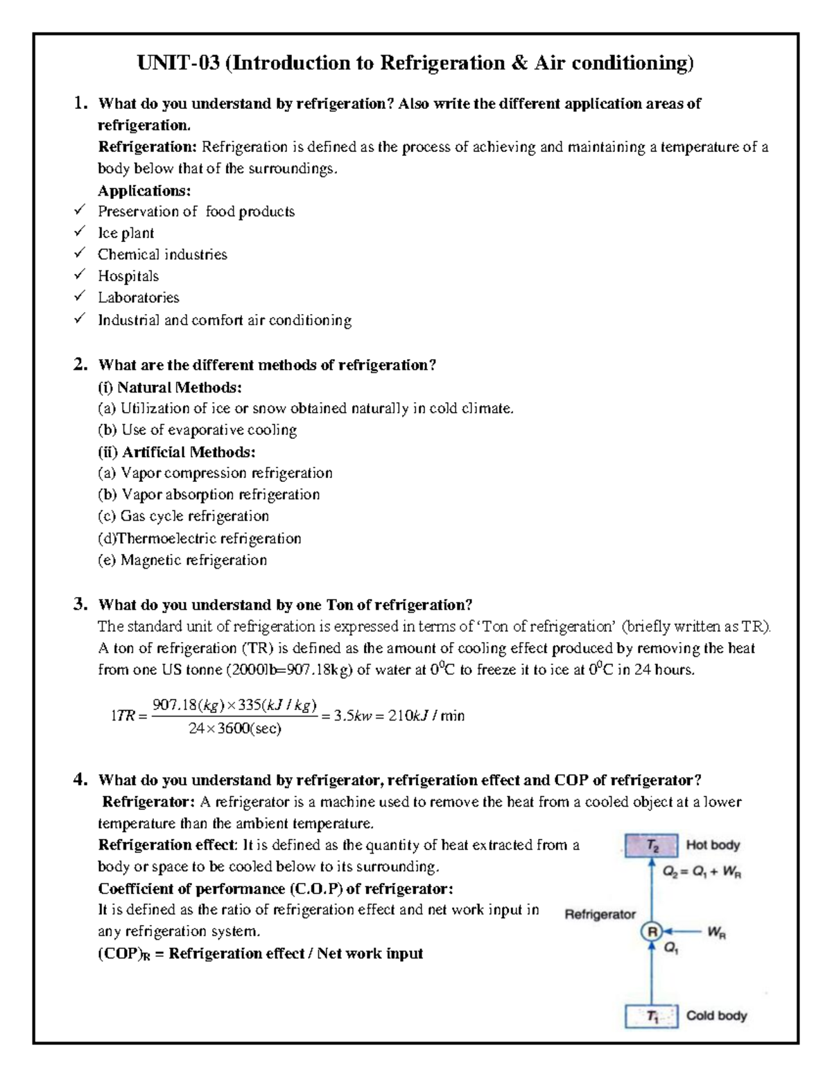 FME Notes: Unit 3 - Refrigeration & Air Conditioning Concepts - Studocu