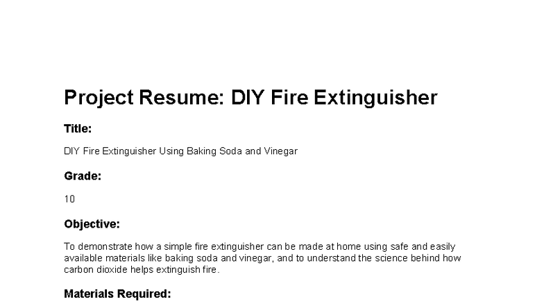 DIY Fire Extinguisher Project: Using Baking Soda & Vinegar - Studocu