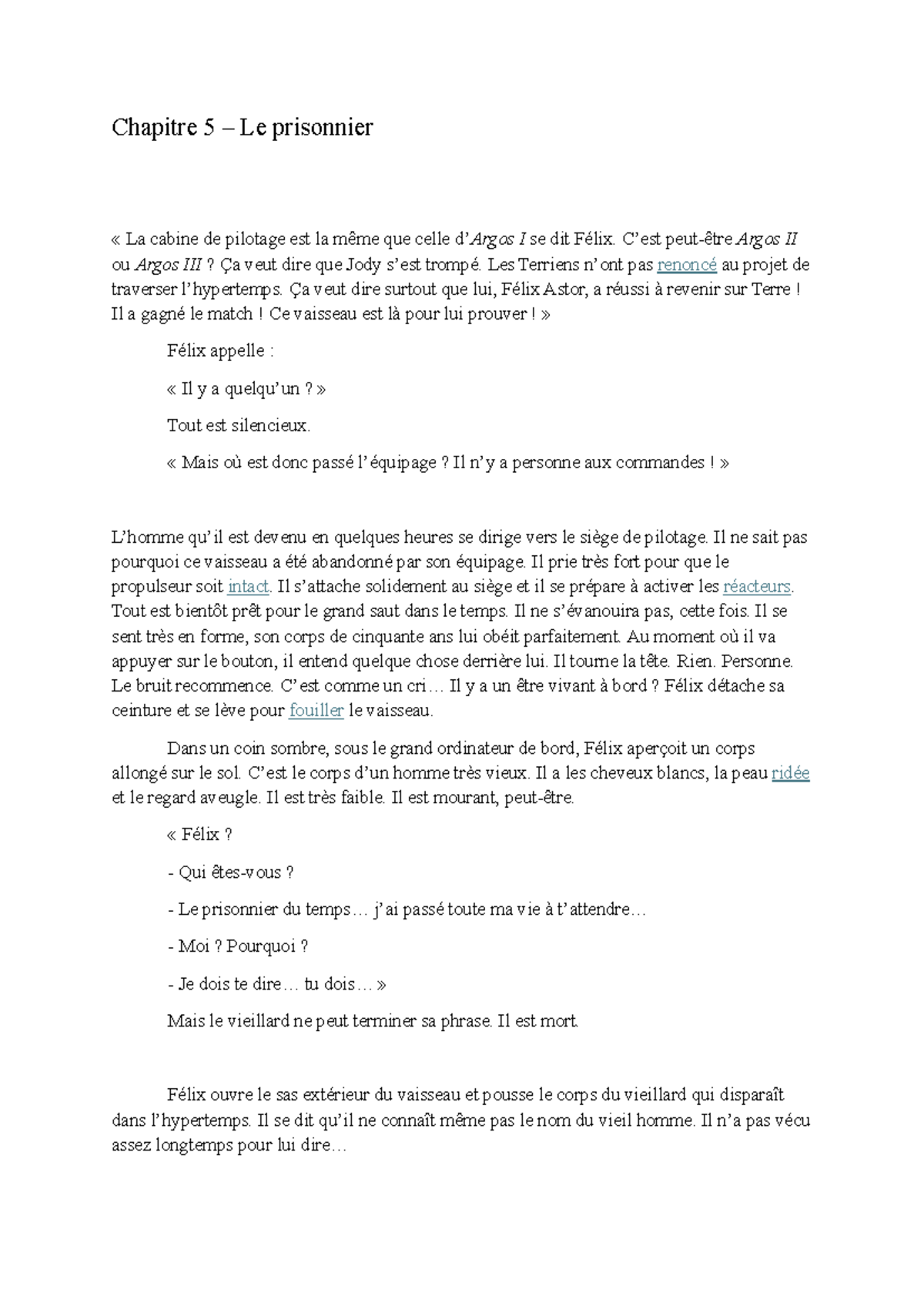 Chapitre 5 - Le prisonnier : Analyse et Compréhension du Texte - Studocu
