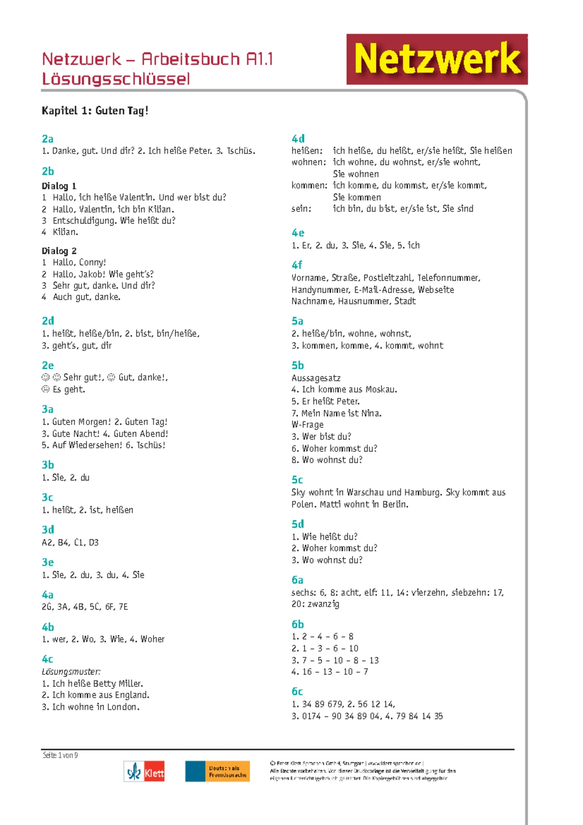 Netzwerk neu A1 Lösungen Übungsbuch: Kapitel 1 bis 12 - Studocu