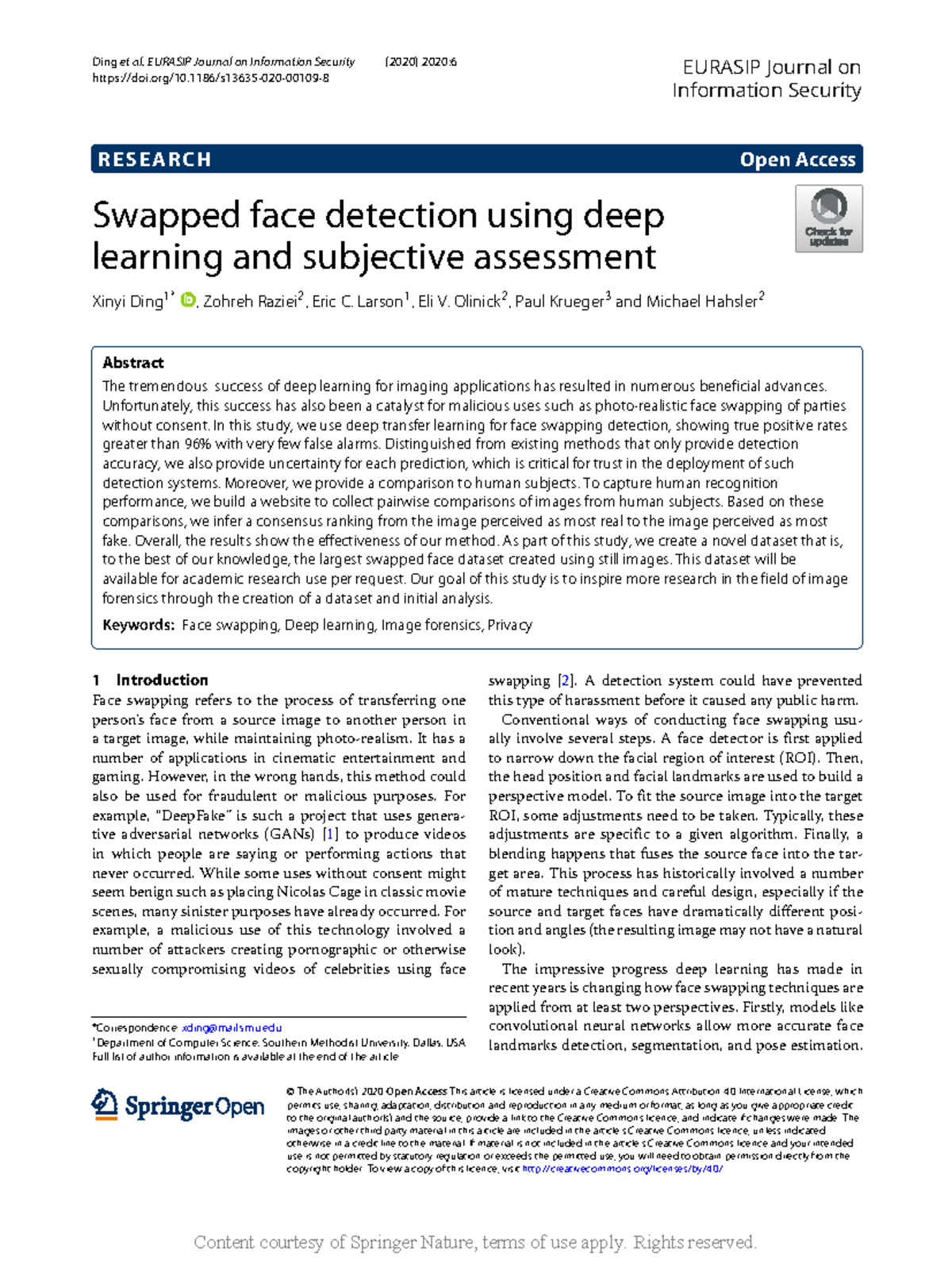 Deep Learning for Swapped Face Detection: Insights and Techniques - Studocu