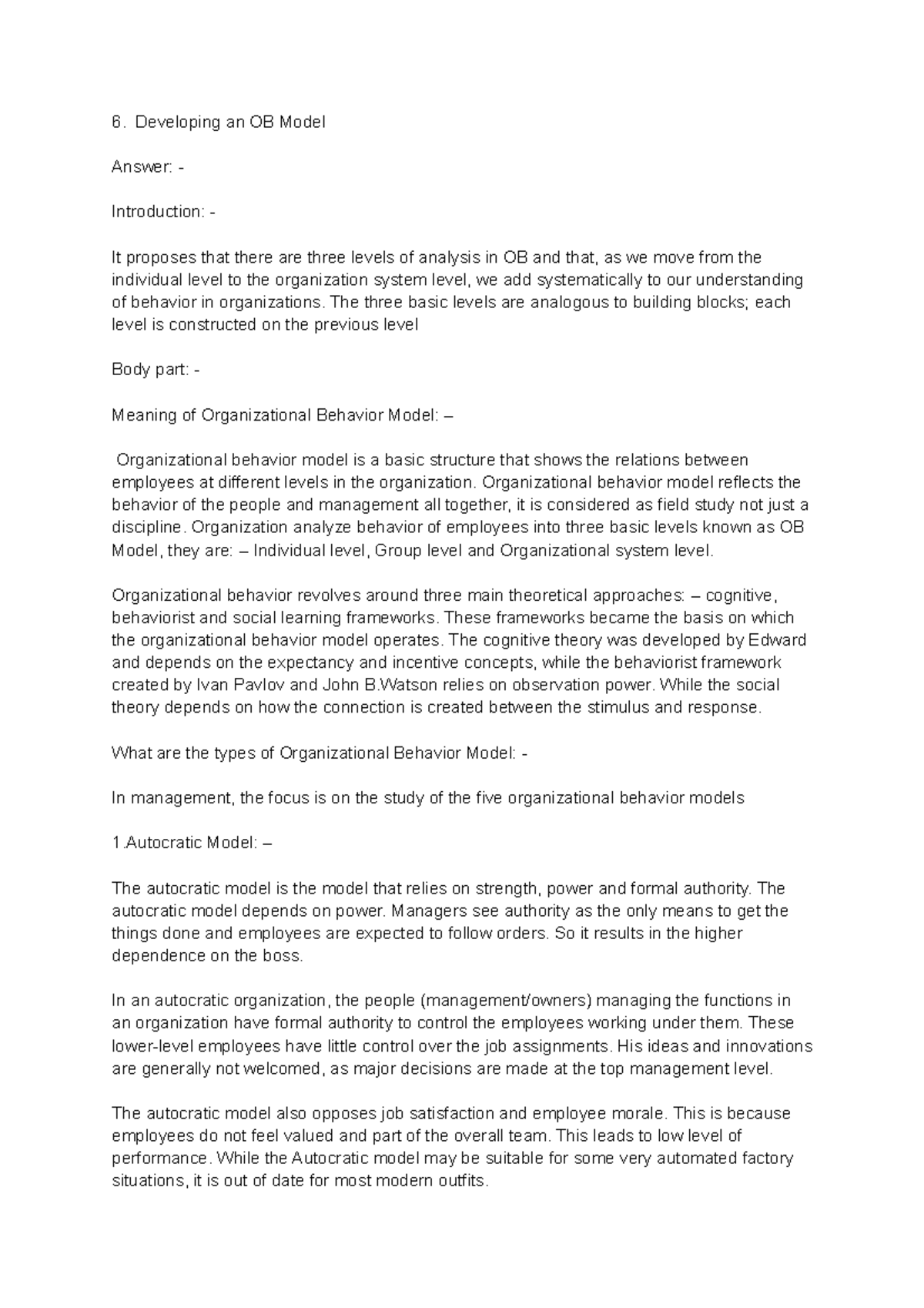 Organizational Behavior Model: Key Levels and Types Explained - Studocu