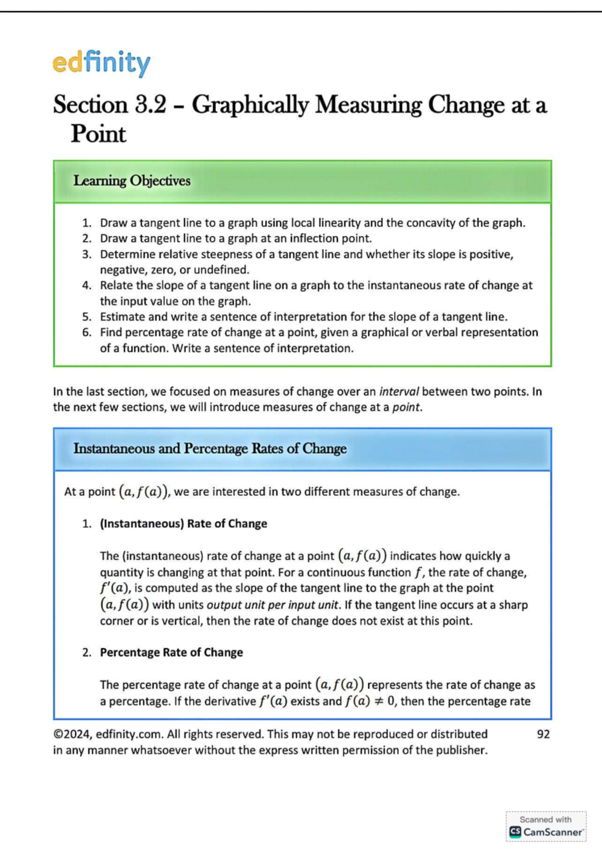 edfinity MATH 101 Section 3.2: Graphical Measurement of Change at a ...