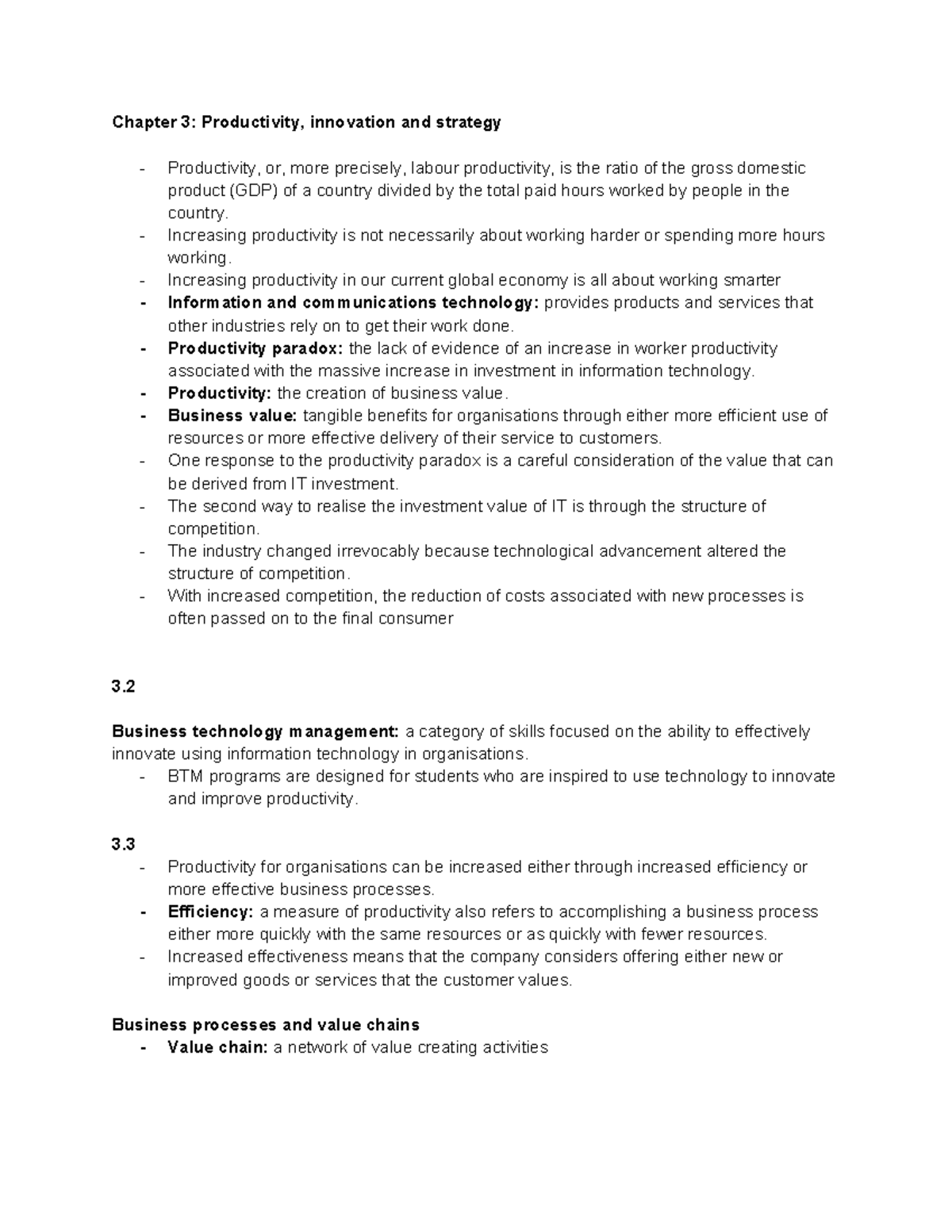 Chapter 3: Productivity, Innovation, and Strategy Lecture Notes - Studocu