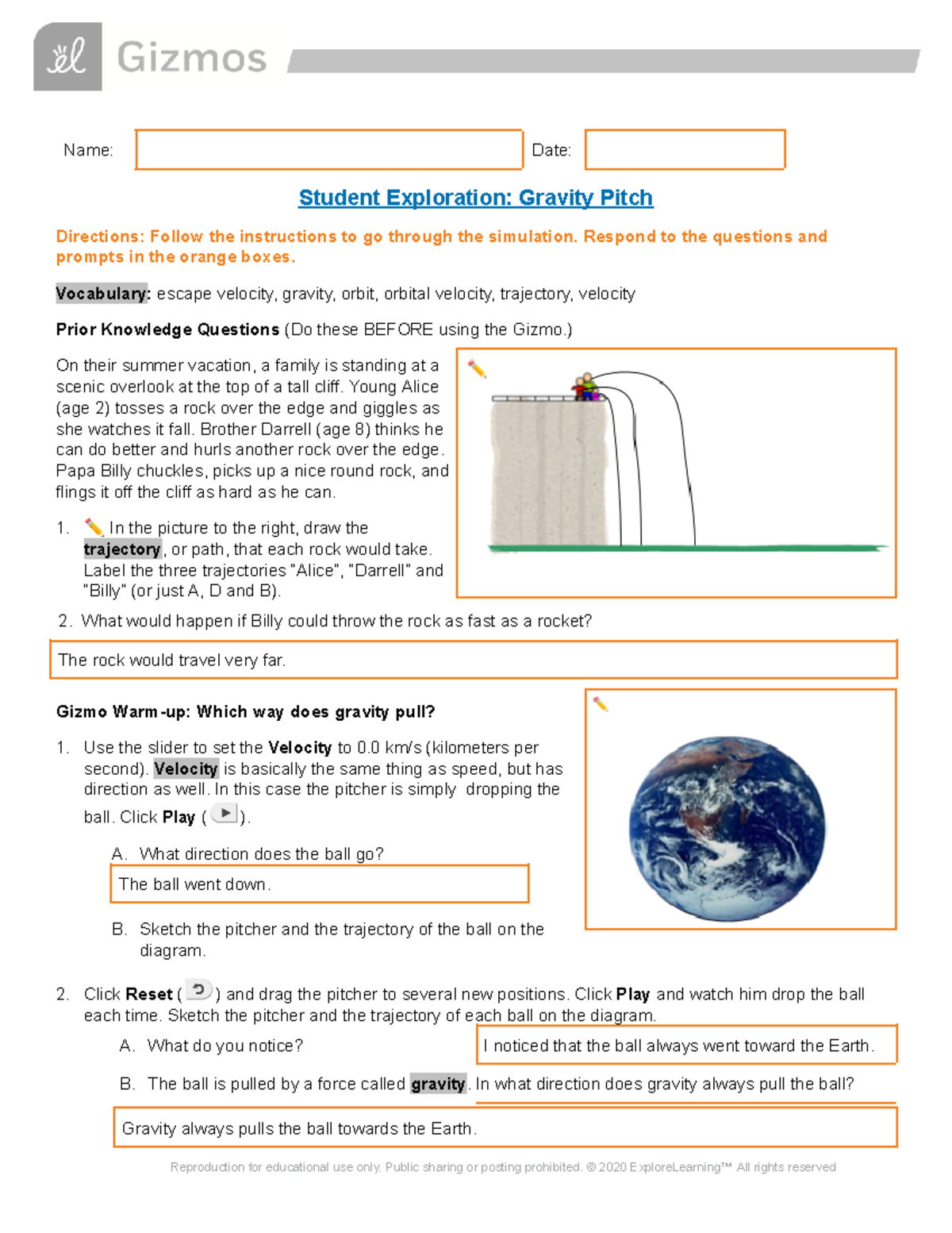 Student Exploration: Gravity Pitch Simulation Activity SE - Studocu