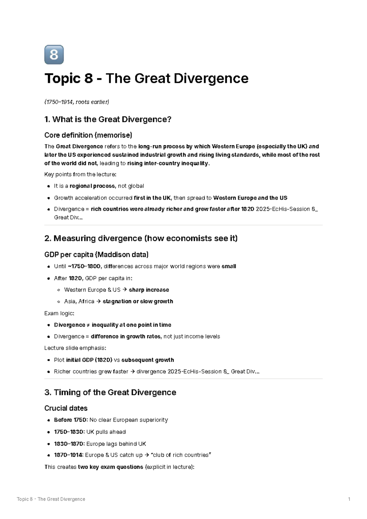 Topic 8 - The Great Divergence: Key Insights and Exam Notes - Studocu