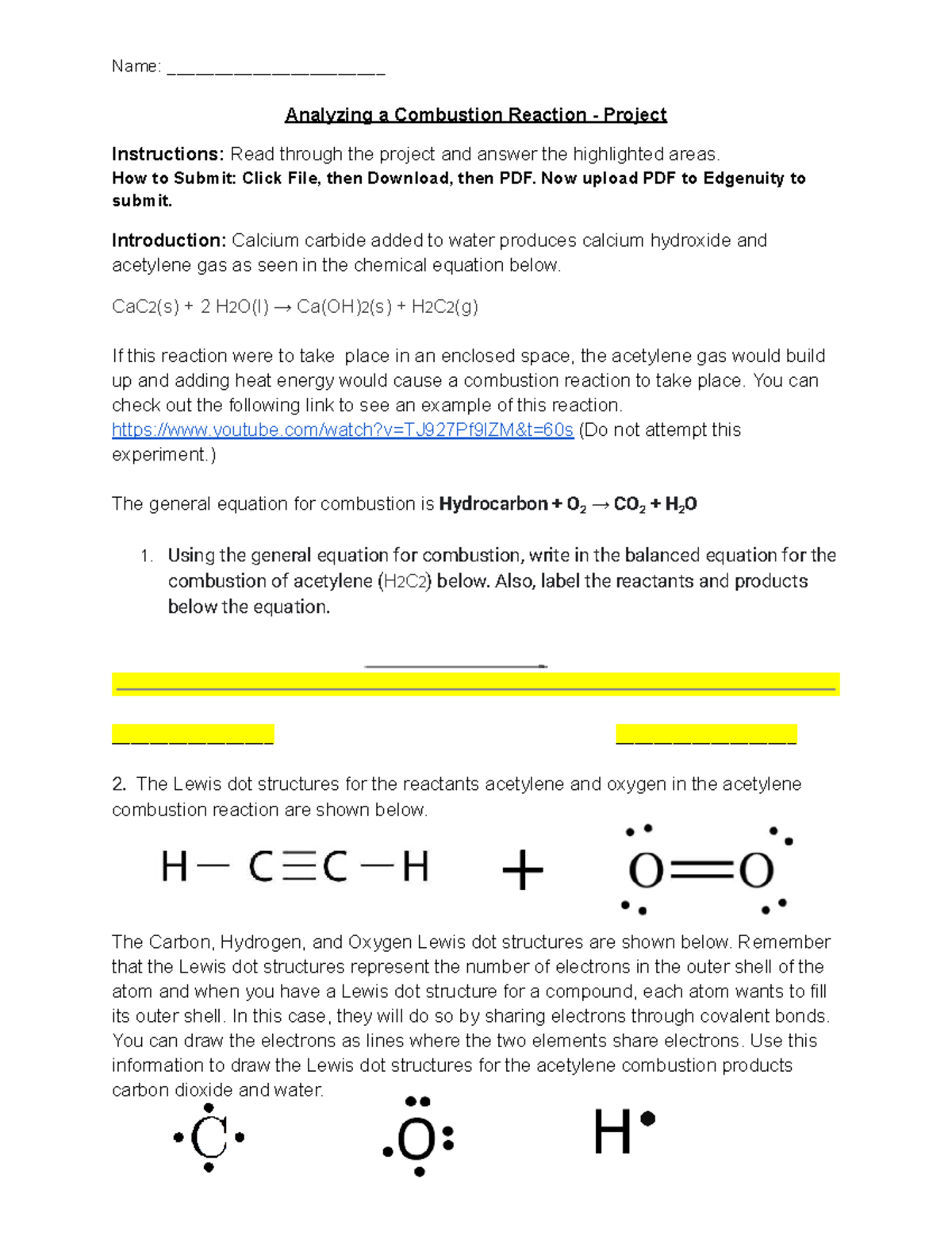 Copy of Analyzing a Combustion Reaction Project - Student Template ...