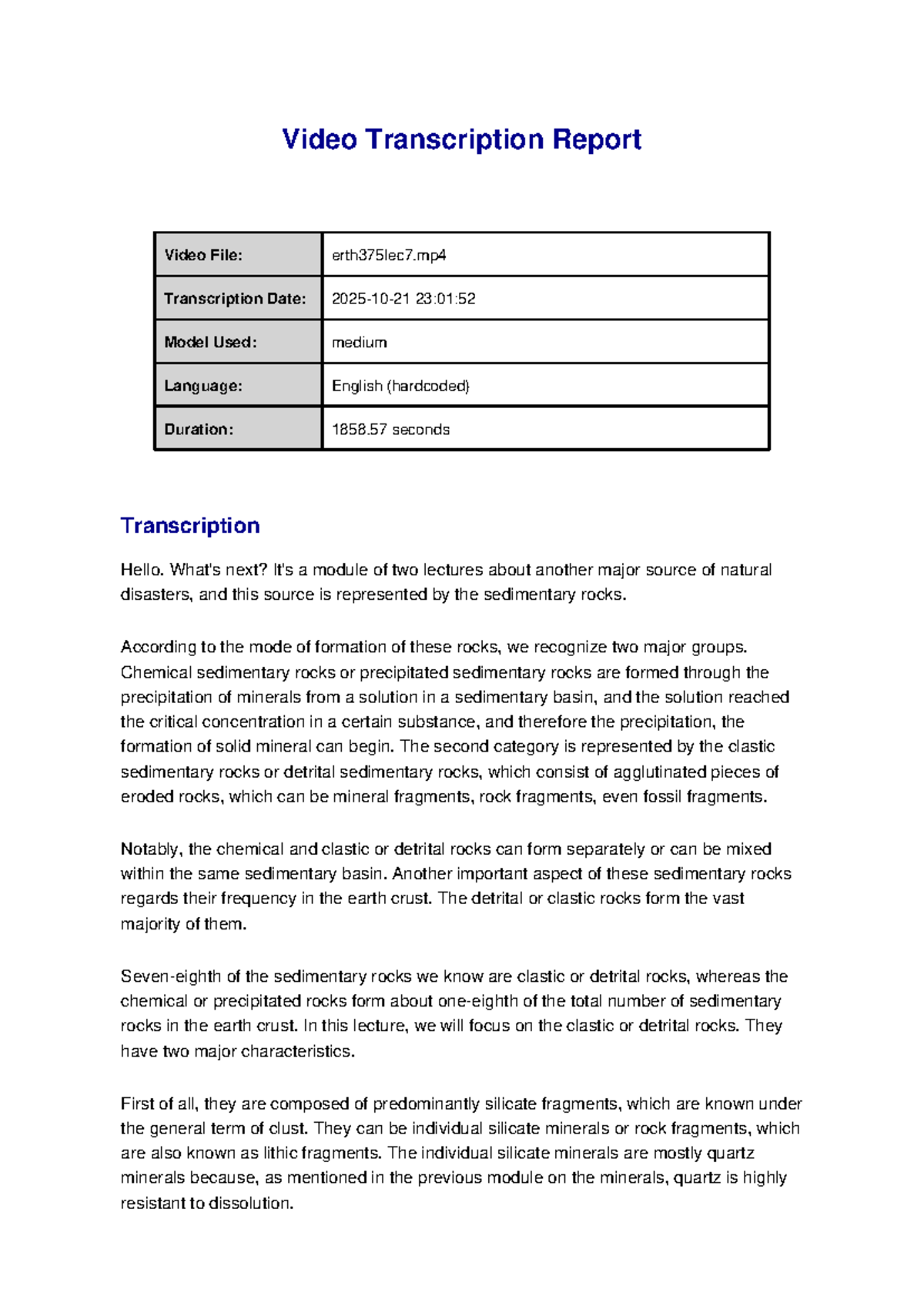 Erth375 Lecture 7: Clastic Sedimentary Rocks Overview - Studocu