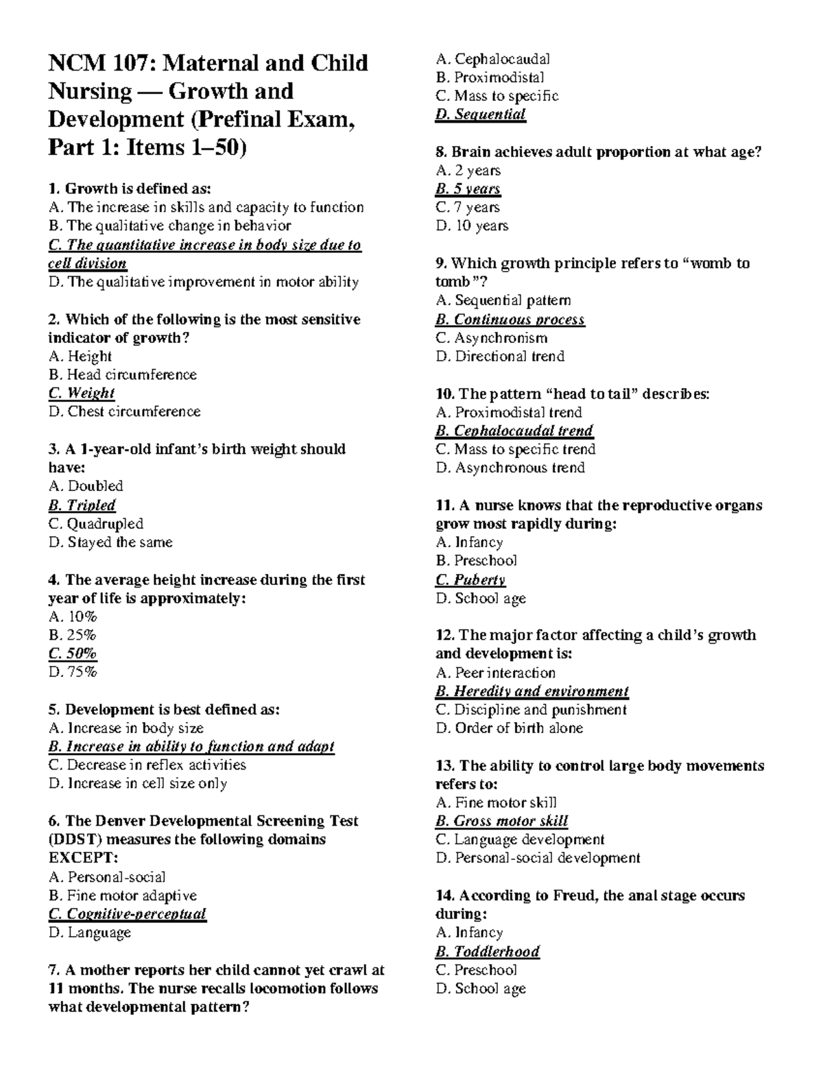 NCM 107: Maternal and Child Nursing Growth and Development Practice ...