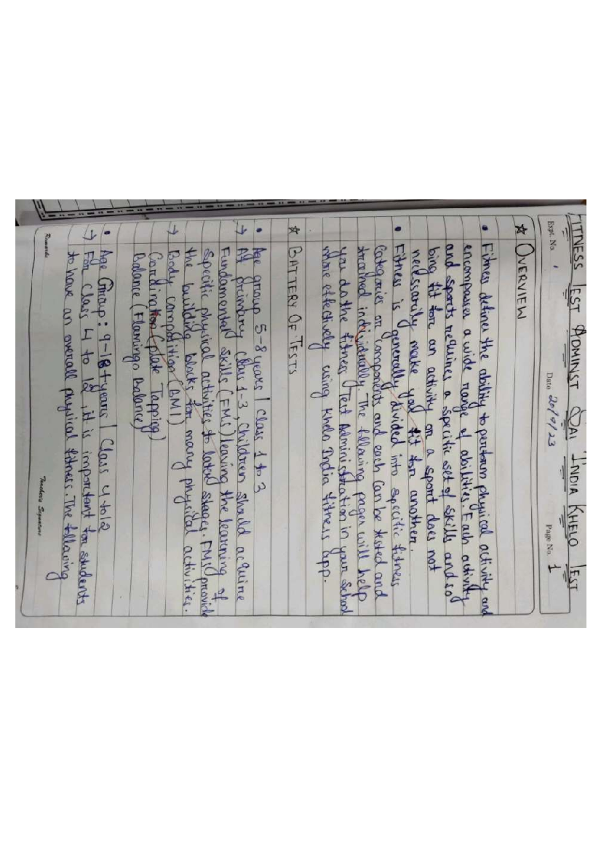 FITNESS TEST ADMINISTRATION - KHELO INDIA (Practical 1) - Studocu