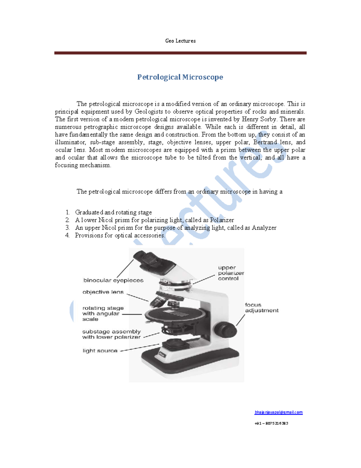 Geo 8075216383 Lecture: Understanding the Petrological Microscope - Studocu