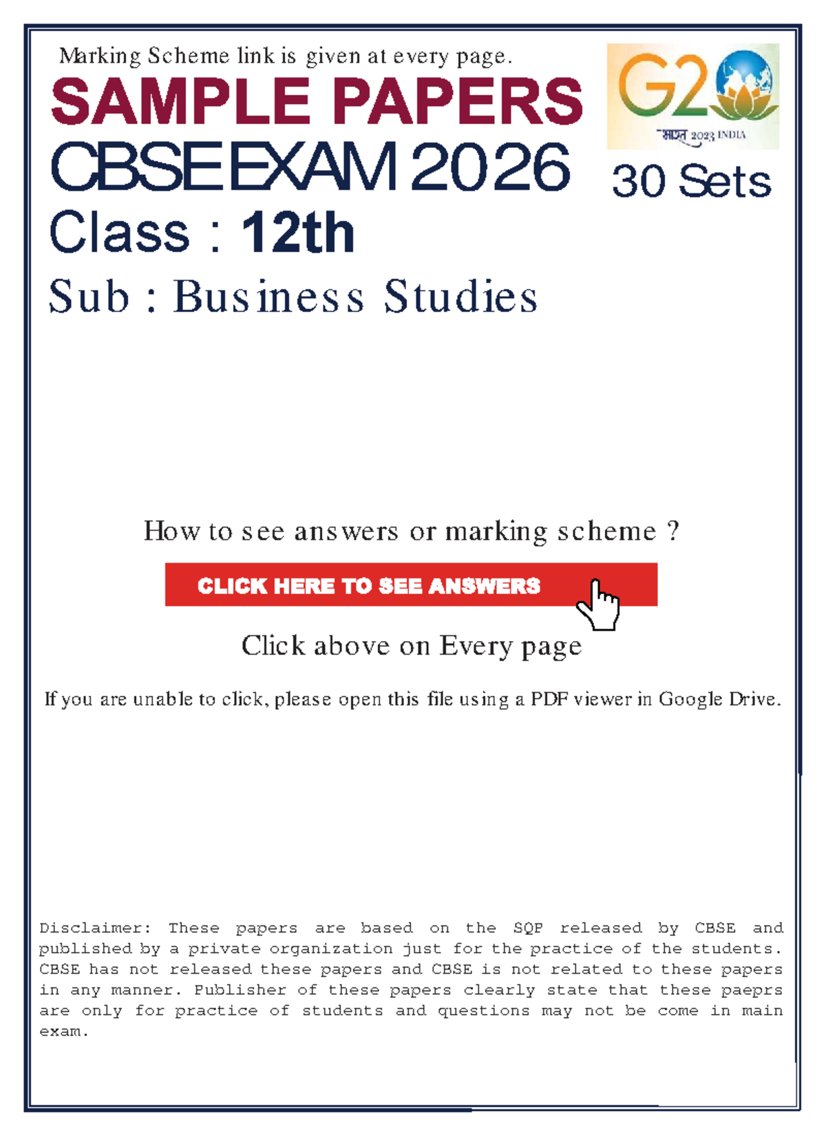 CBSE Class 12 Business Studies Sample Papers (2025-26) - 30 Sets - Studocu
