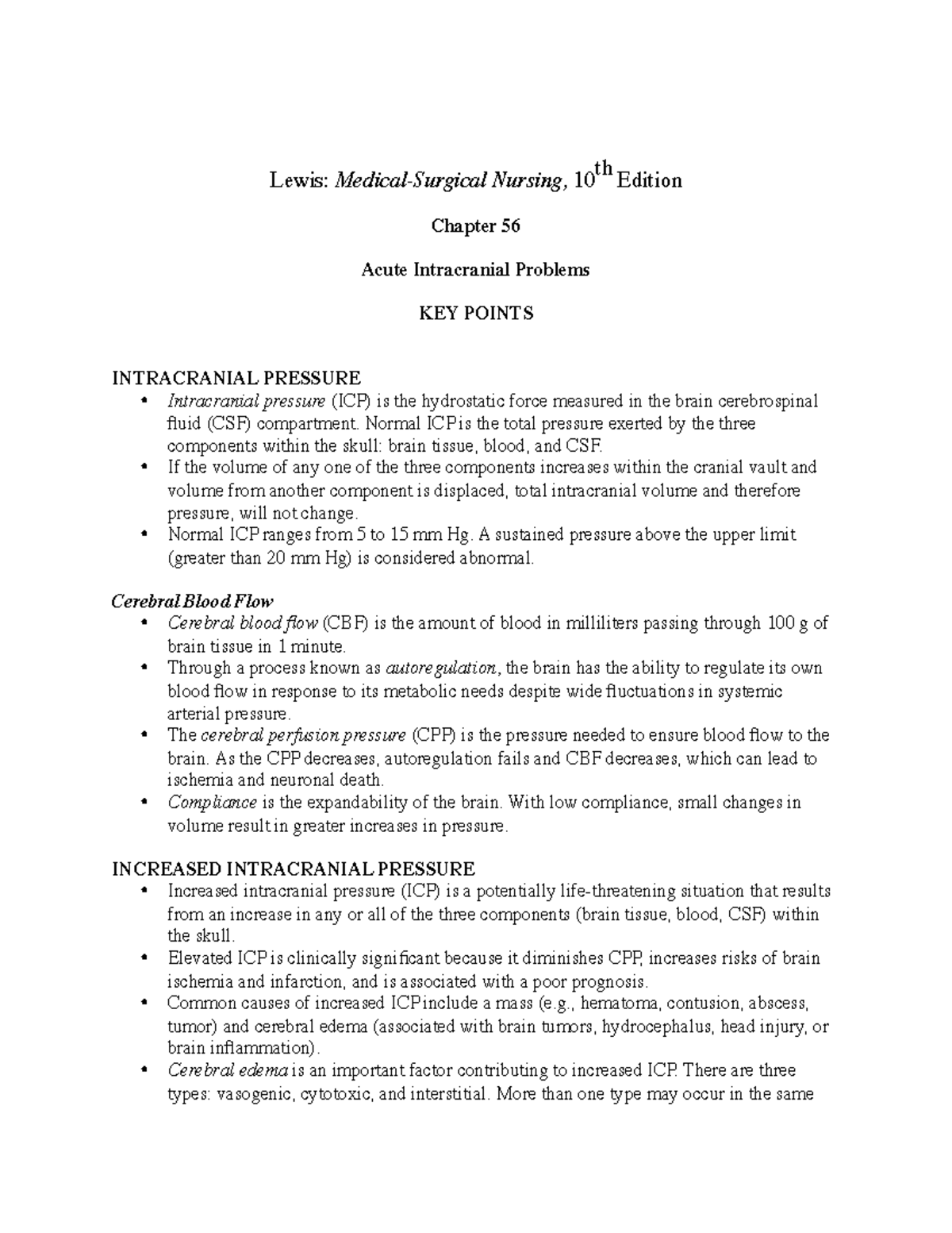 Chapter 056: Key Aspects of Acute Intracranial Problems in Nursing ...