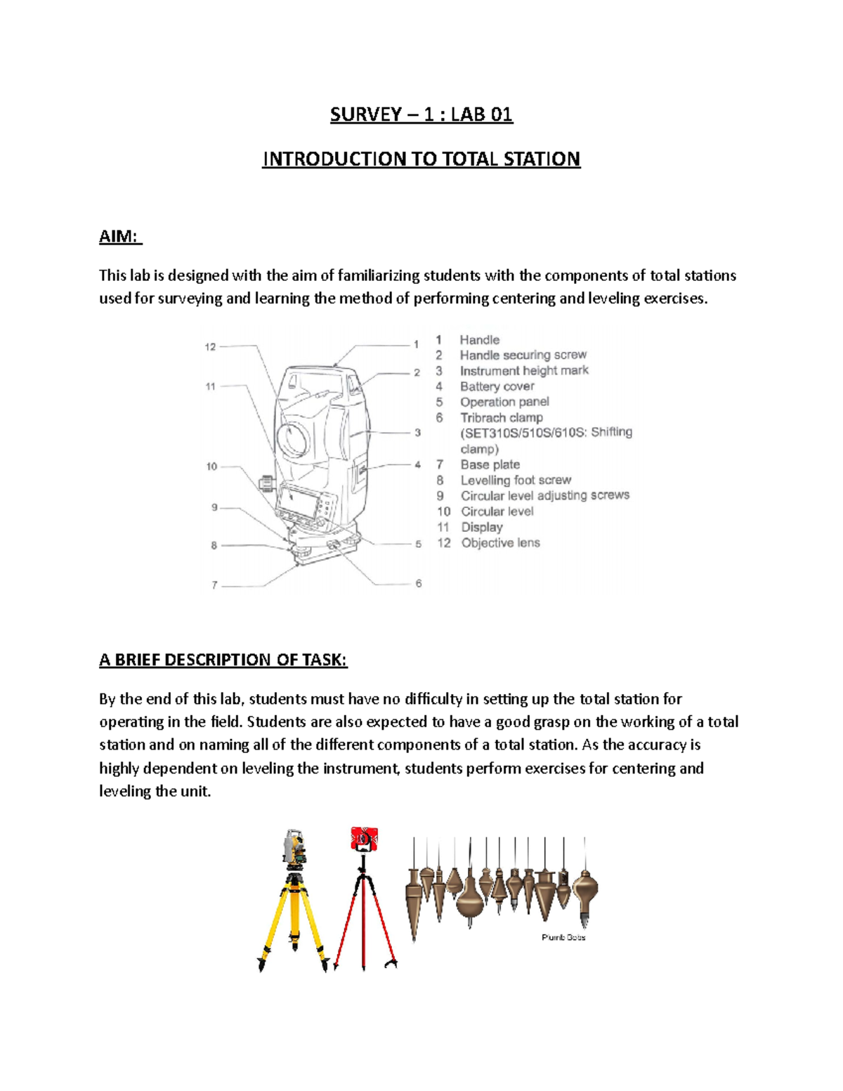 Survey - Lab Report - Total Station Setup and Leveling Techniques - Studocu