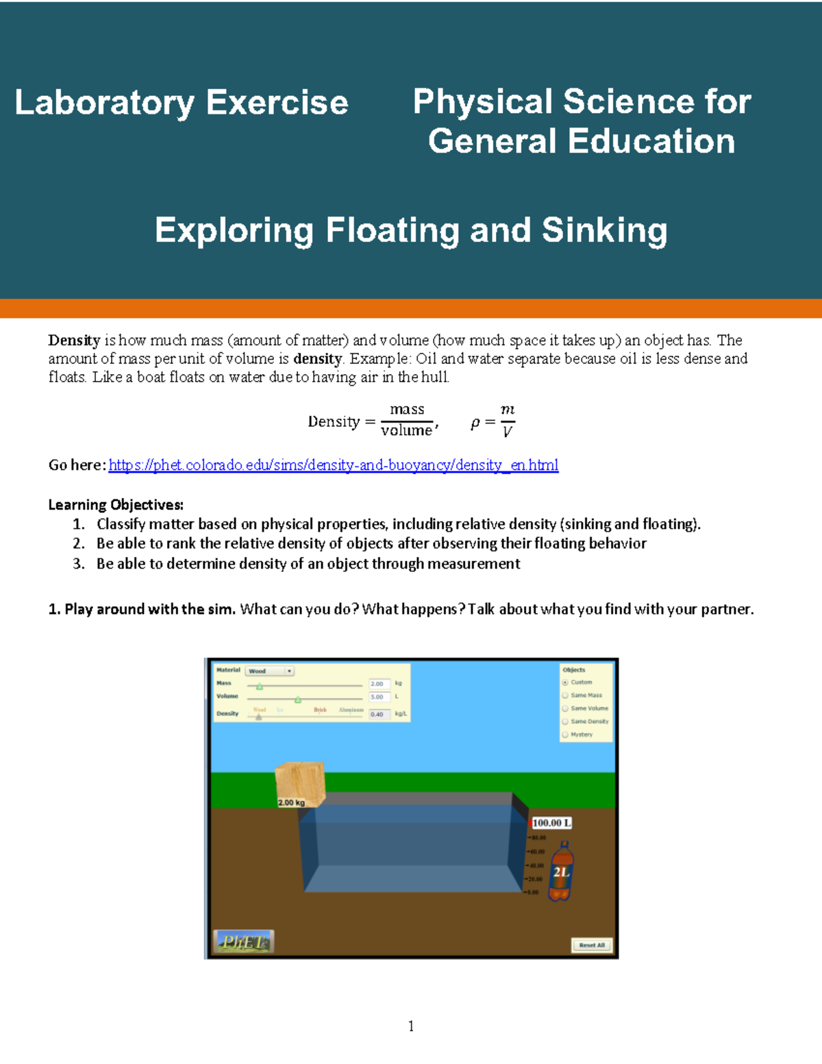 Lab #1: Exploring Density and Buoyancy in Physical Science - Studocu
