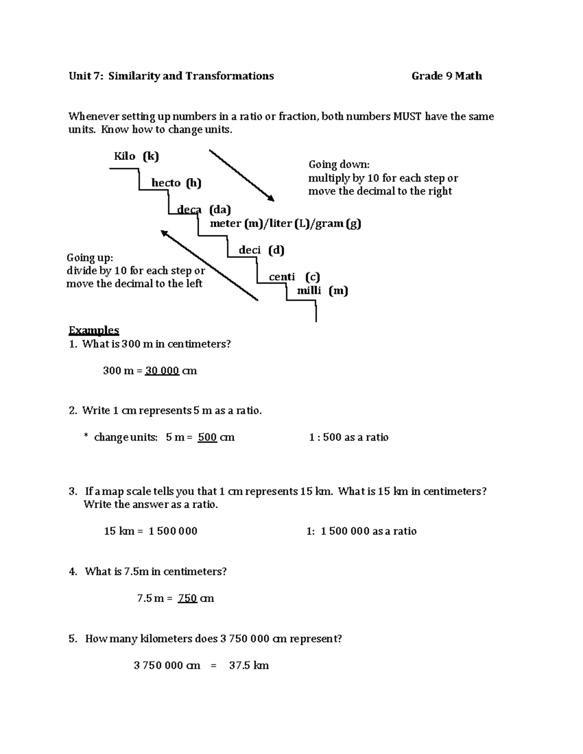 Gr 9 Math Unit 7: Similarity & Transformations Notes - Studocu