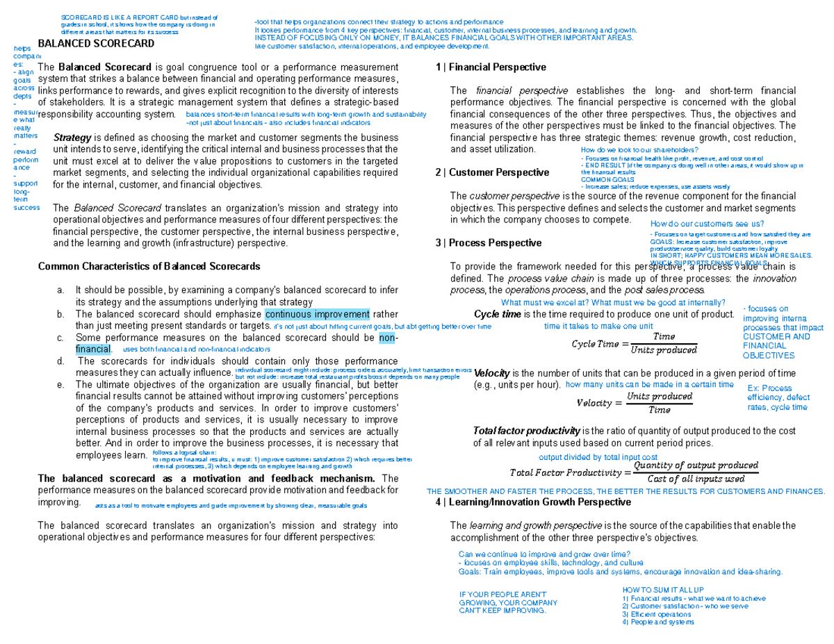 Balanced Scorecard Overview: Connecting Strategy to Performance - Studocu