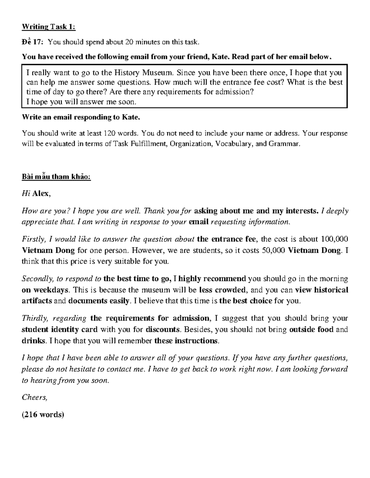 Writing Task 1: Email Responses for Đề 17 & Đề 18 in English - Studocu