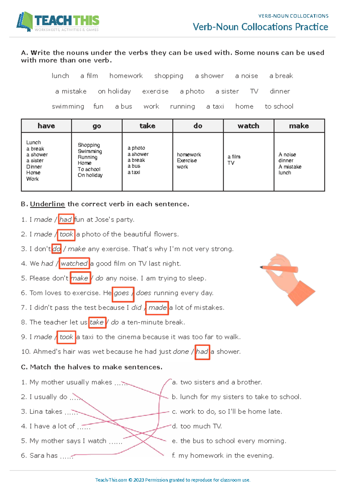 Verb-Noun Collocations Practice Worksheets - Studocu