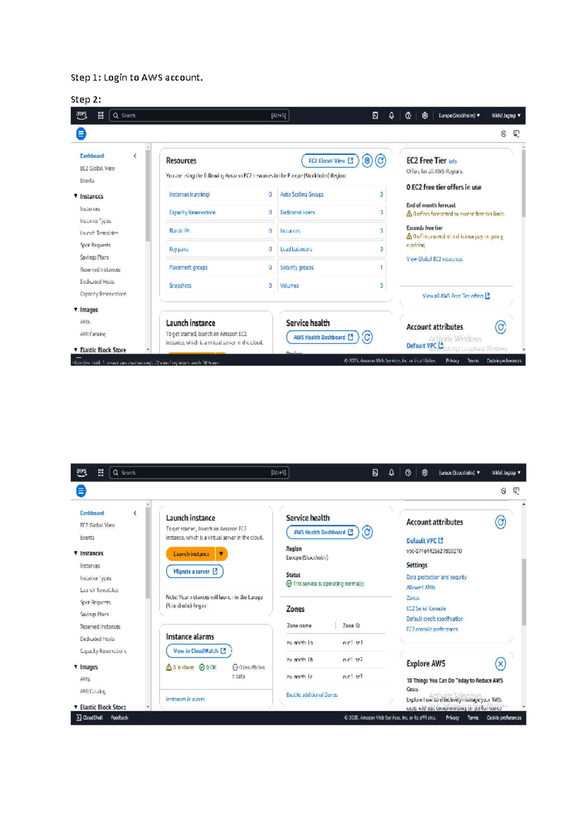AWS EC2 Dashboard Overview: Practical 1 Screenshots (CC) - Studocu