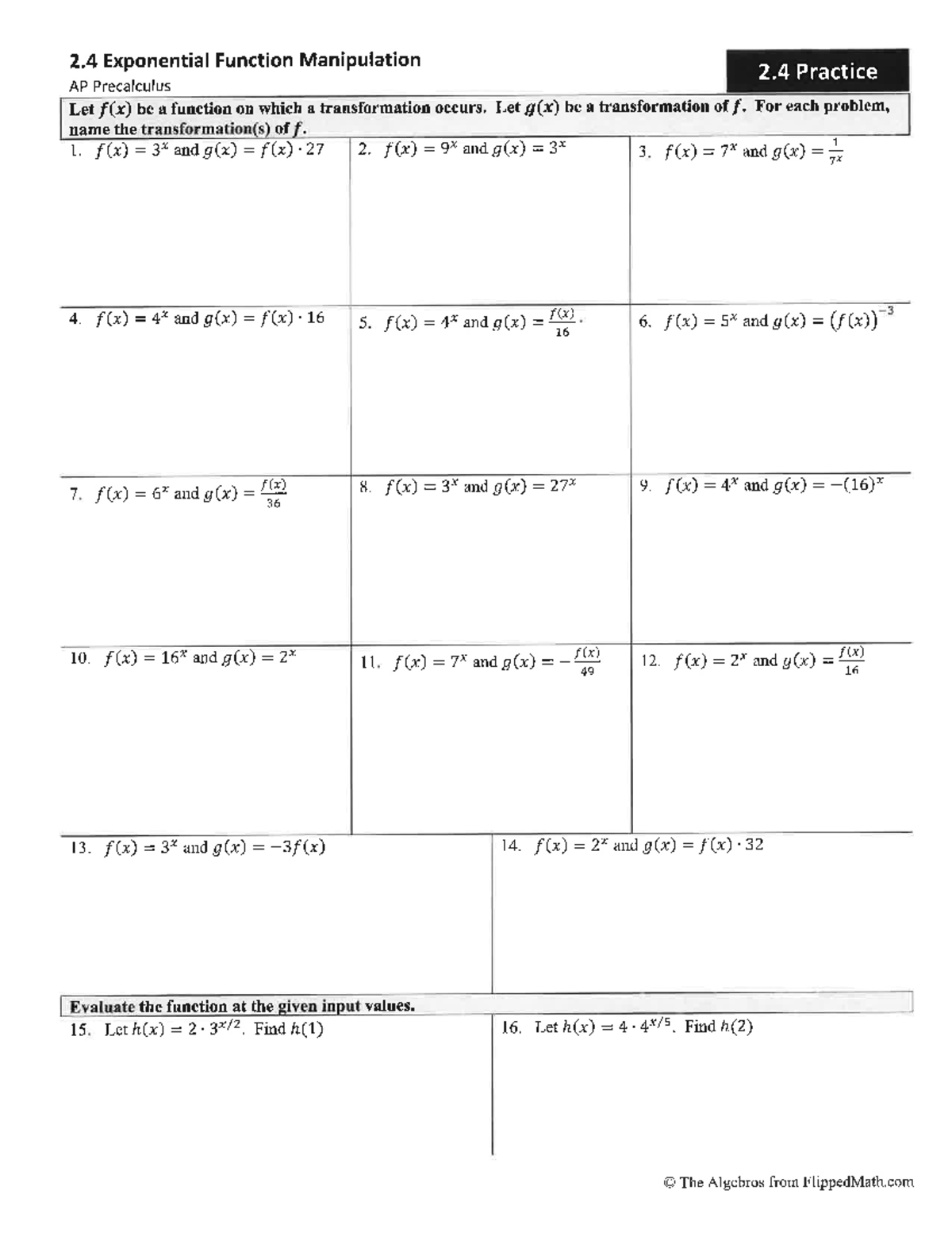 Exponential Function Manipulation Practice (AP Precalculus) - Studocu