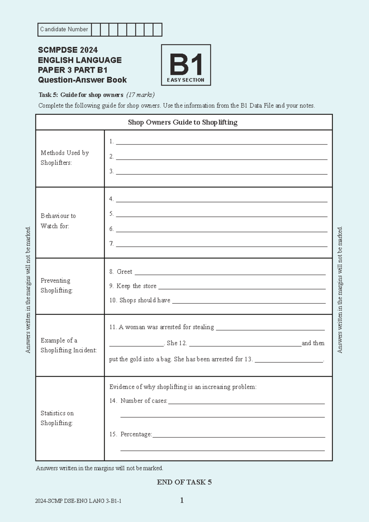 B1 SCMPDSE 2024 English Language Paper 3 Part B1: Shop Owners Guide ...