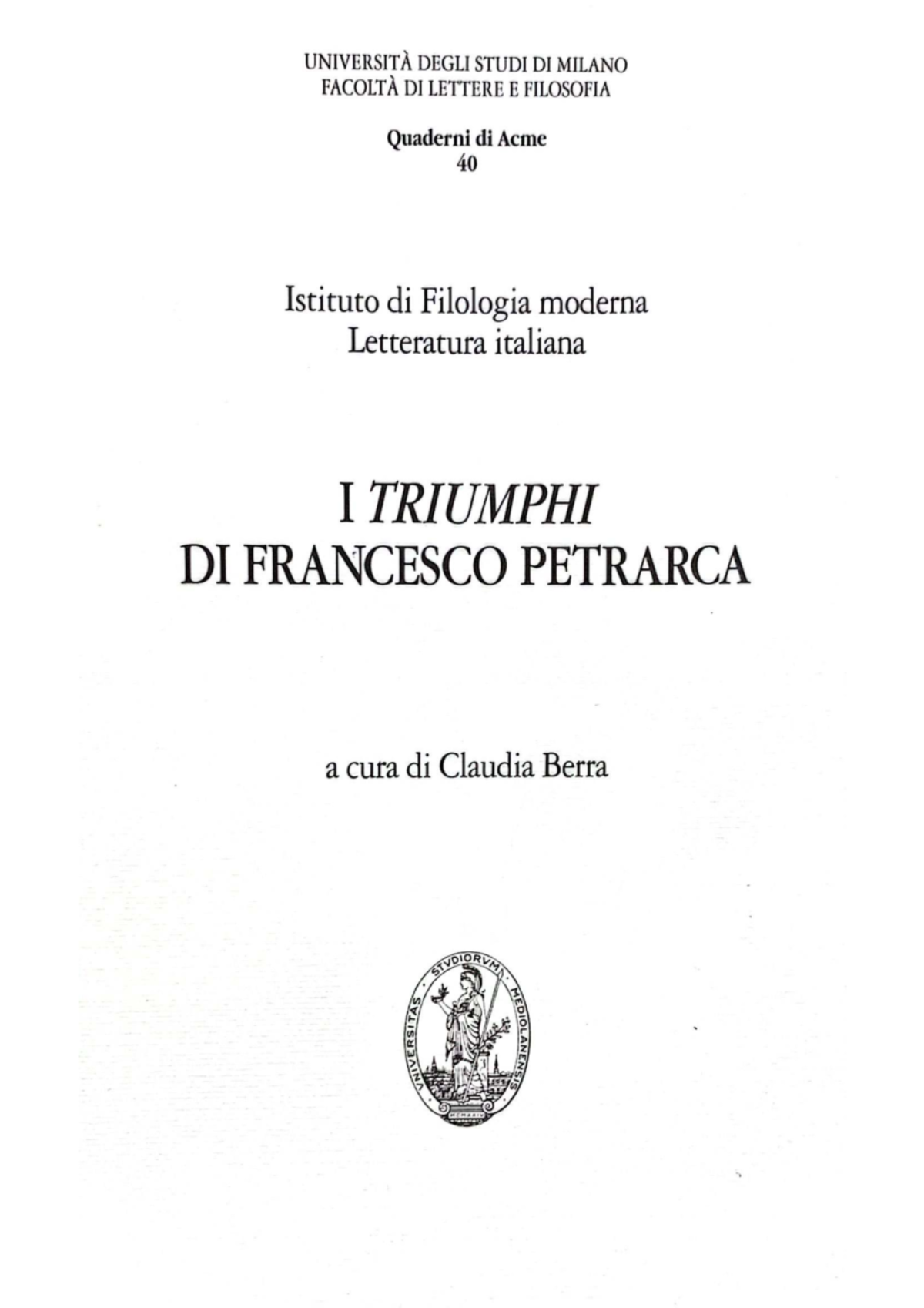 "STVDIORVMD MEDIOL - I Triumphi di Francesco Petrarca: Analisi e ...