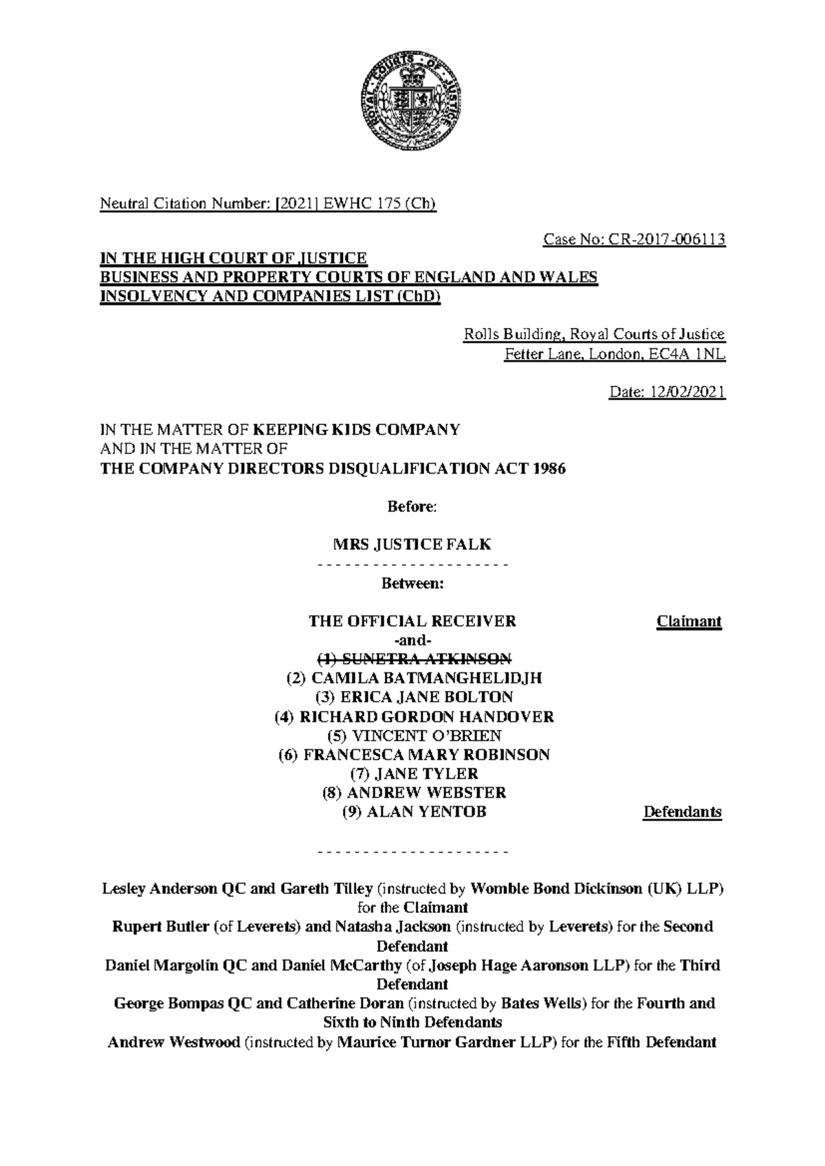EWHC 175 (Ch) Case Study: Judgment on Kids Company Directors ...