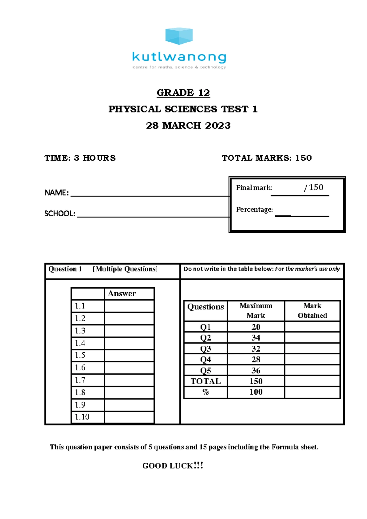 Physical Sciences P2 Grade 12 Prep Exam 2024: Galvanic Cell Analysis ...