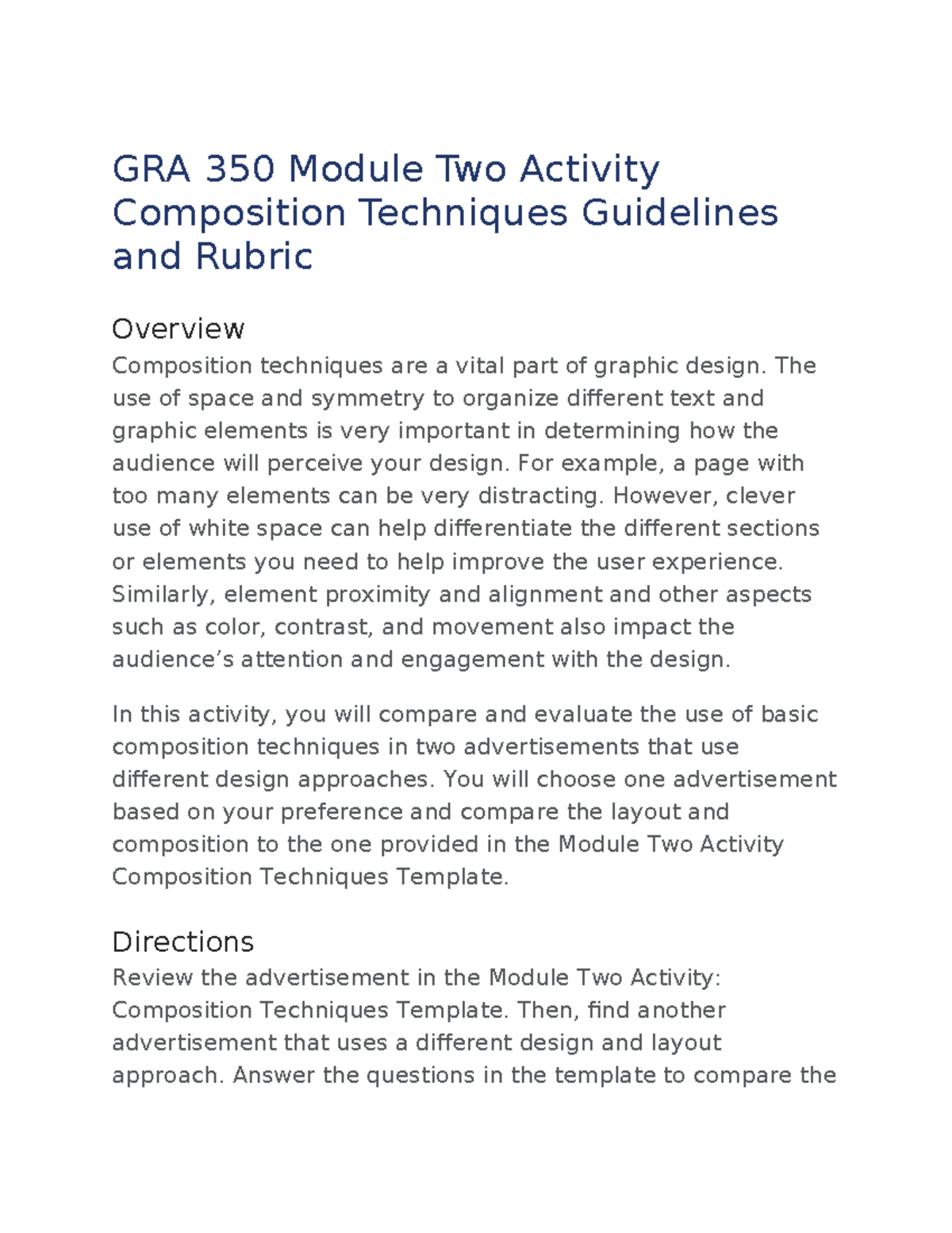GRA 270 Module Two Activity Composition Techniques Guidelines and ...