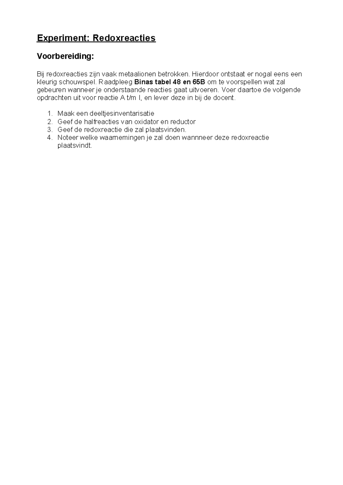 Experiment: Redoxreacties en Halfreacties Analyse - Studeersnel