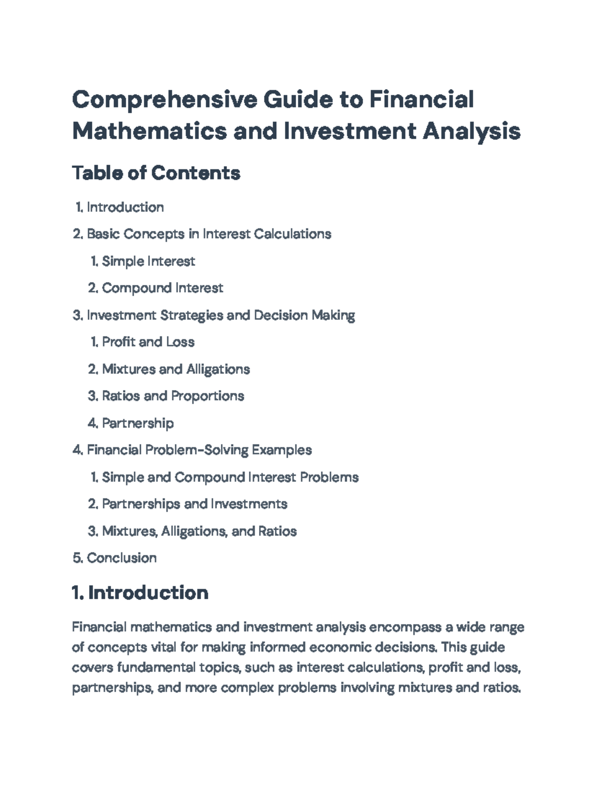 Comprehensive Guide to Financial Mathematics and Investment Analysis ...