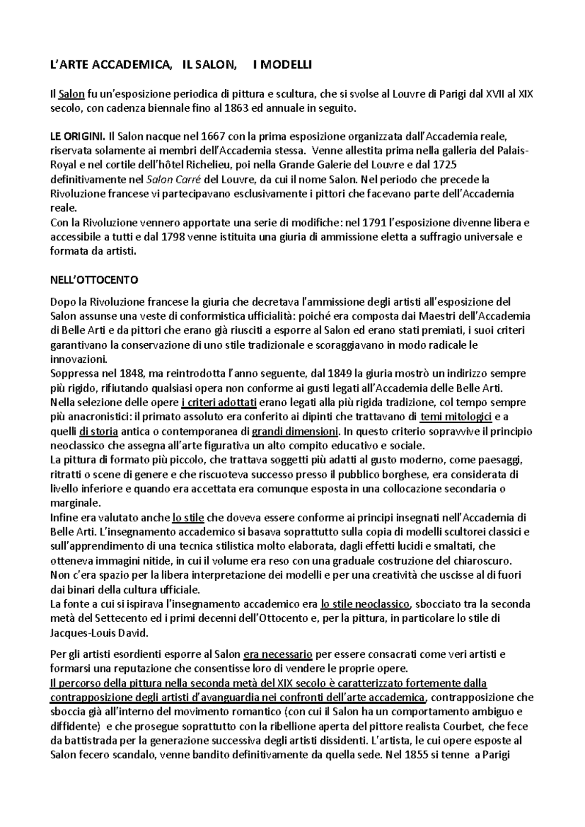 Il Salon: Origini e Sviluppo dell'Arte Accademica (1667-1863) - Studocu