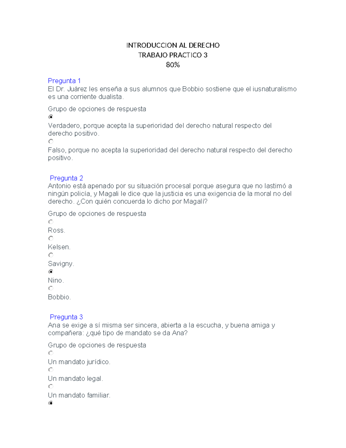 Tp3 Introducción al Derecho: Análisis de Preguntas y Respuestas - Studocu