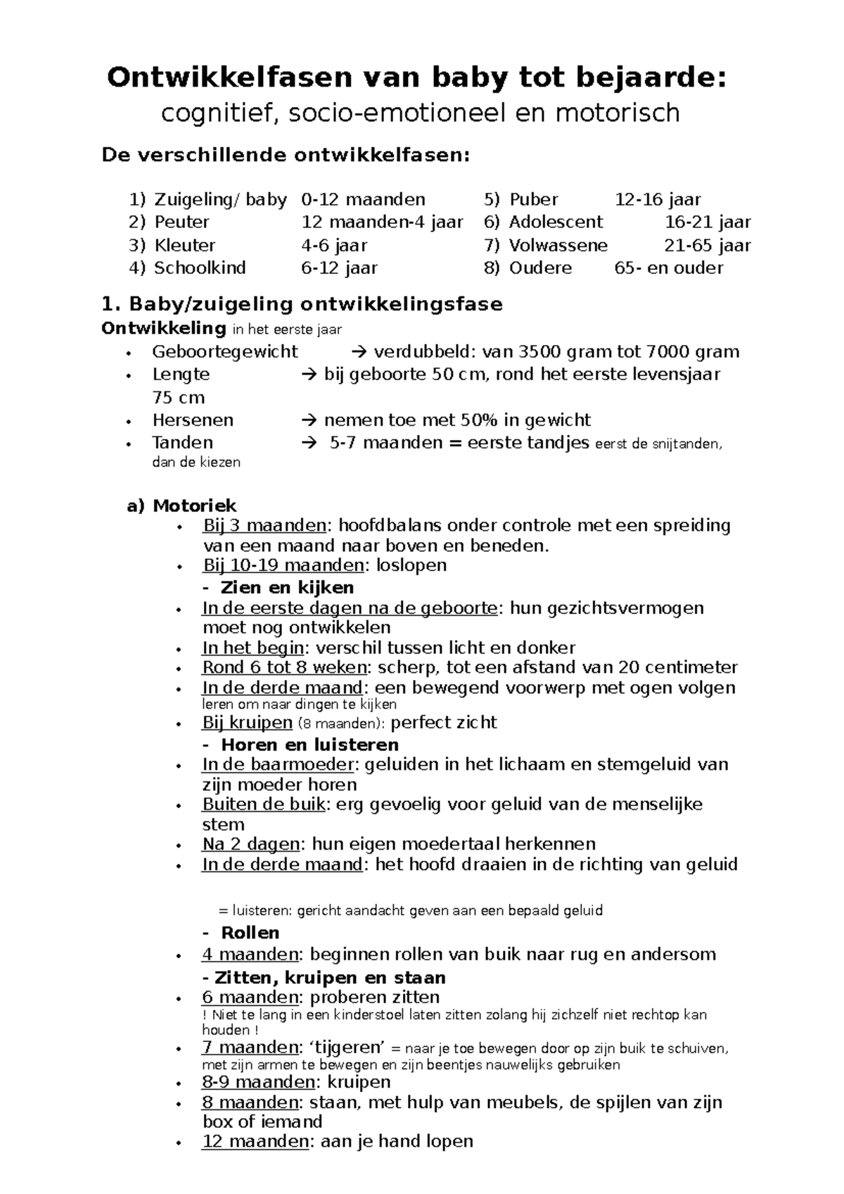 Ontwikkelfasen van Baby tot Bejaarde: Cognitieve en Motorische ...